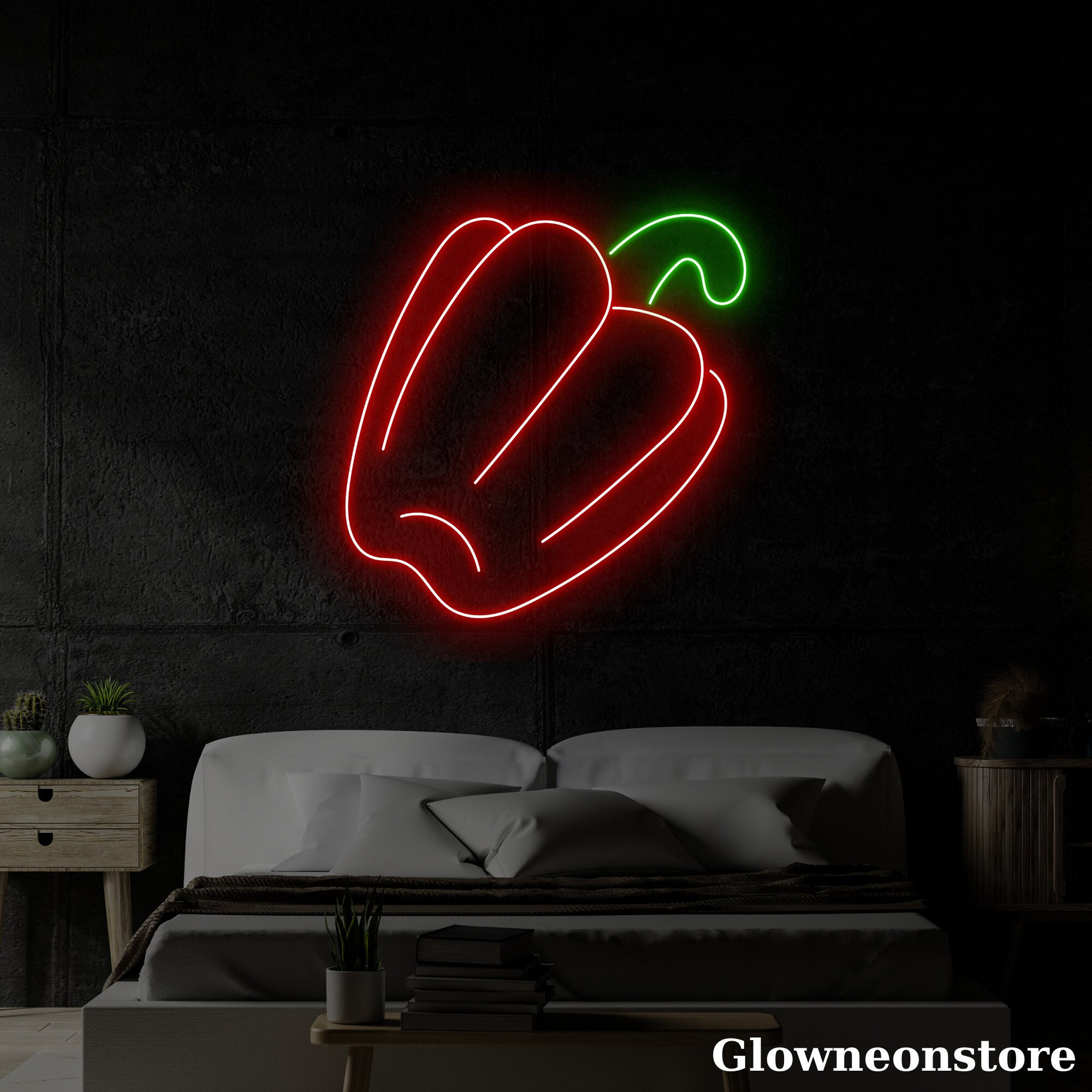 Glowneon Capsicum Neon Sign, Red Capsicum Led Sign, Vegetable Shop ...