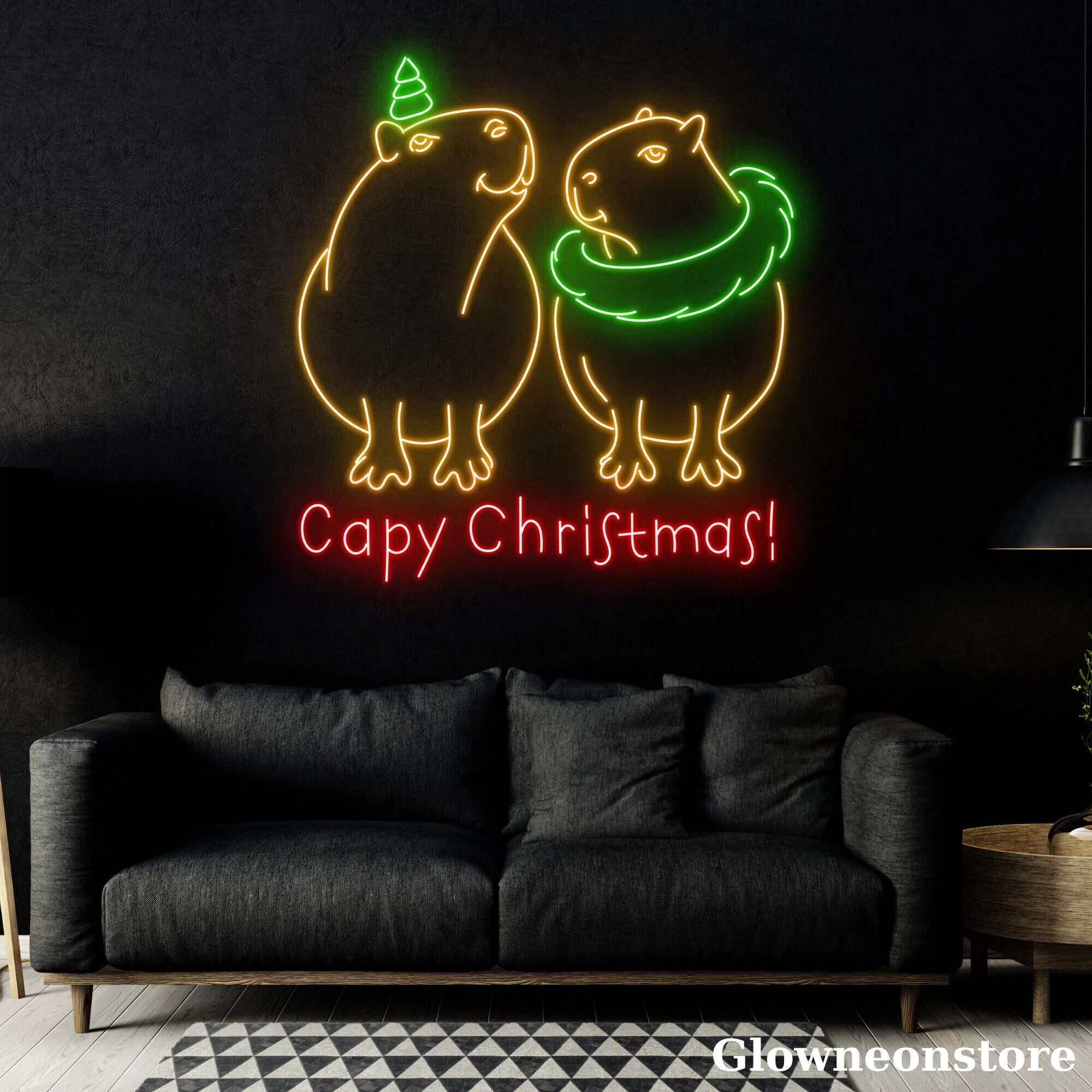 Glowneon Capy Christmas Neon Sign, Capy Christmas LED Sign, Couple ...