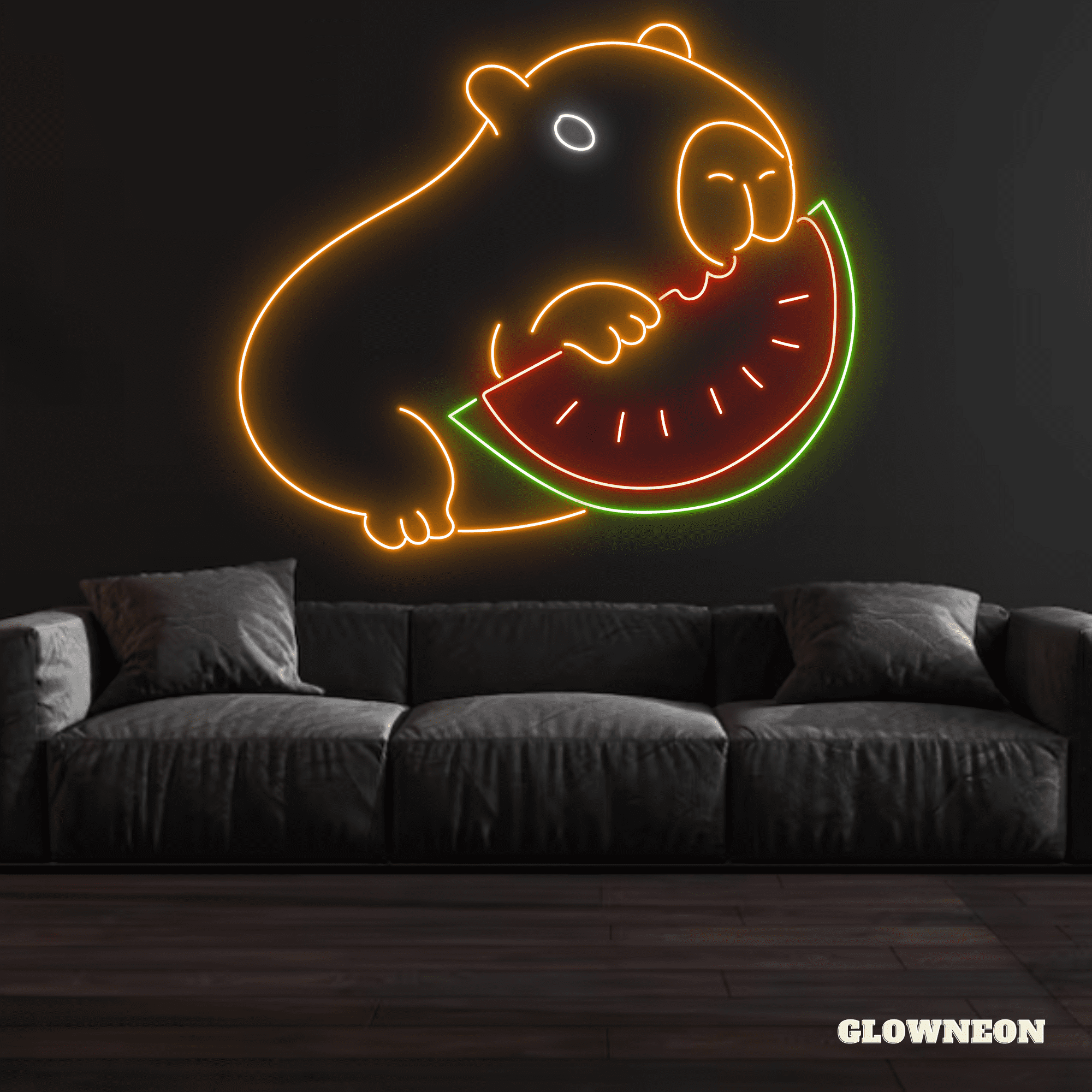 Glowneon Capybara Eating Watermelon Neon Sign, Capybara Wall Decor ...