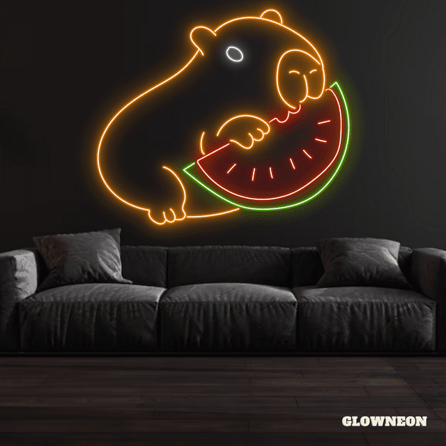 Glowneon Capybara Eating Watermelon Neon Sign, Capybara Wall Decor ...