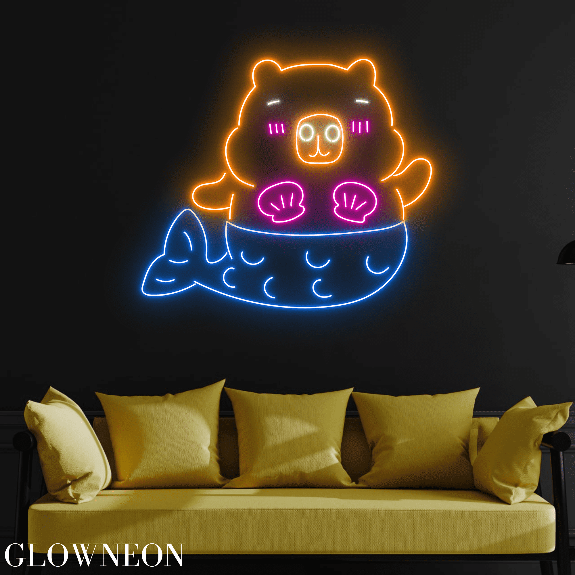 Glowneon Capybara Mermaid Neon Sign, Capybara Led Sign, Bedroom Decor ...