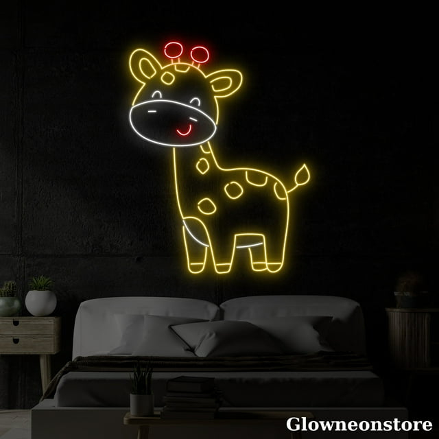 Glowneon Cartoon Giraffe Neon Sign, Cute Giraffe Led Sign, Animal Neon ...