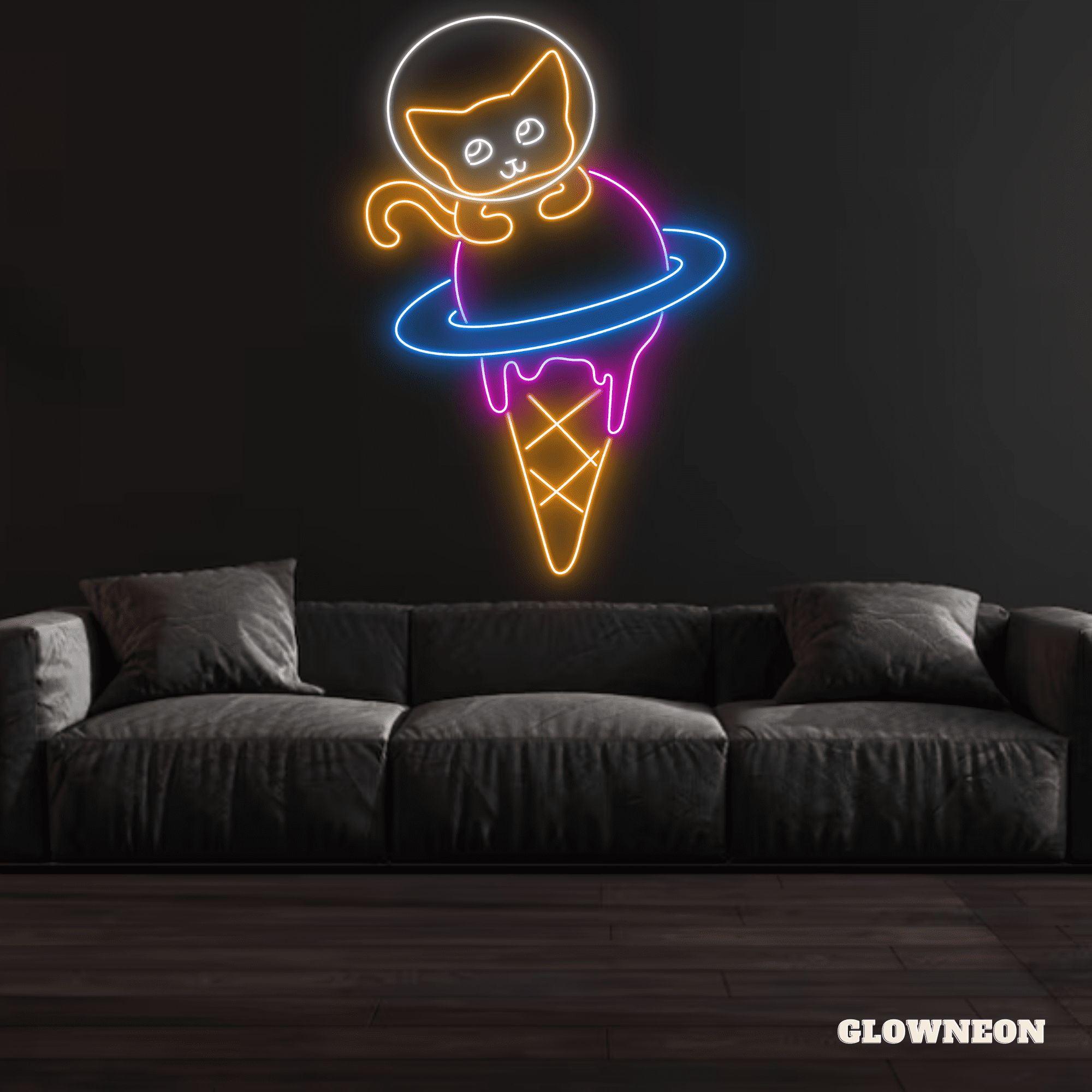 Glowneon Cat Astro & Ice Cream Planet Neon Sign, Ice Cream Shop Decor ...