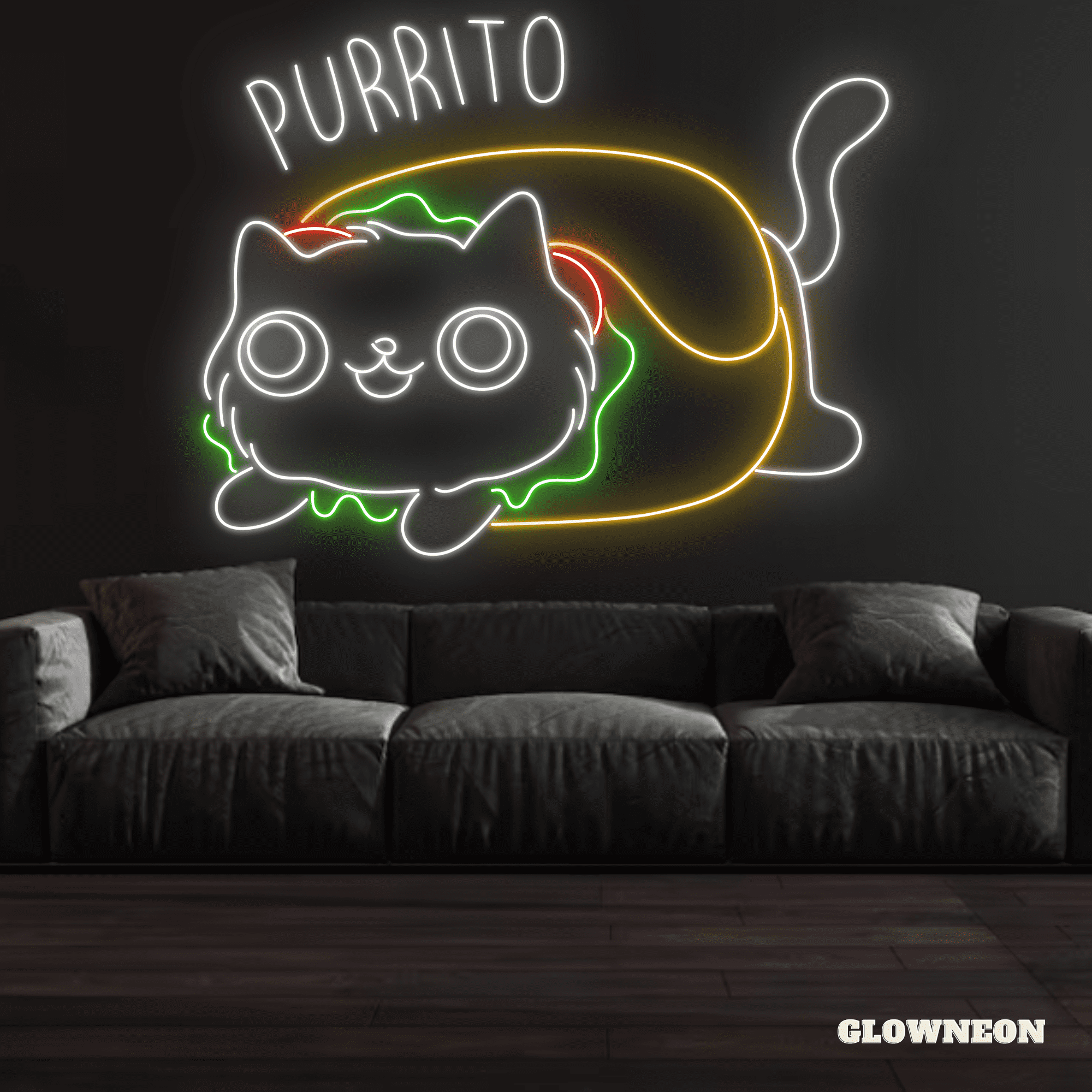 Glowneon Cat Burrito Neon Sign, Mexico Restaurant Decor, Burrito Sign ...