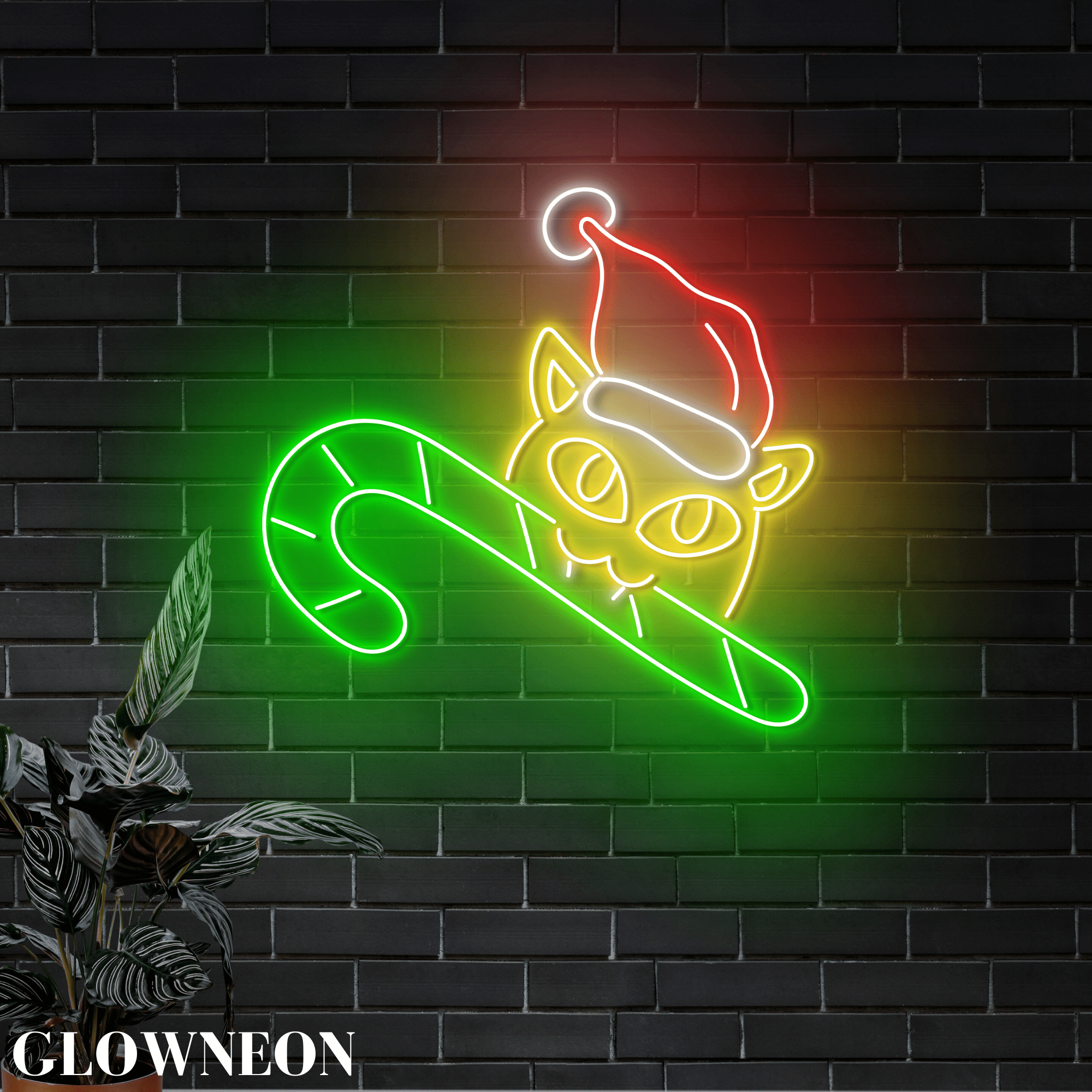 Glowneon Cat Candy Cane Christmas Led Sign, Candy Shop Christmas Sign ...