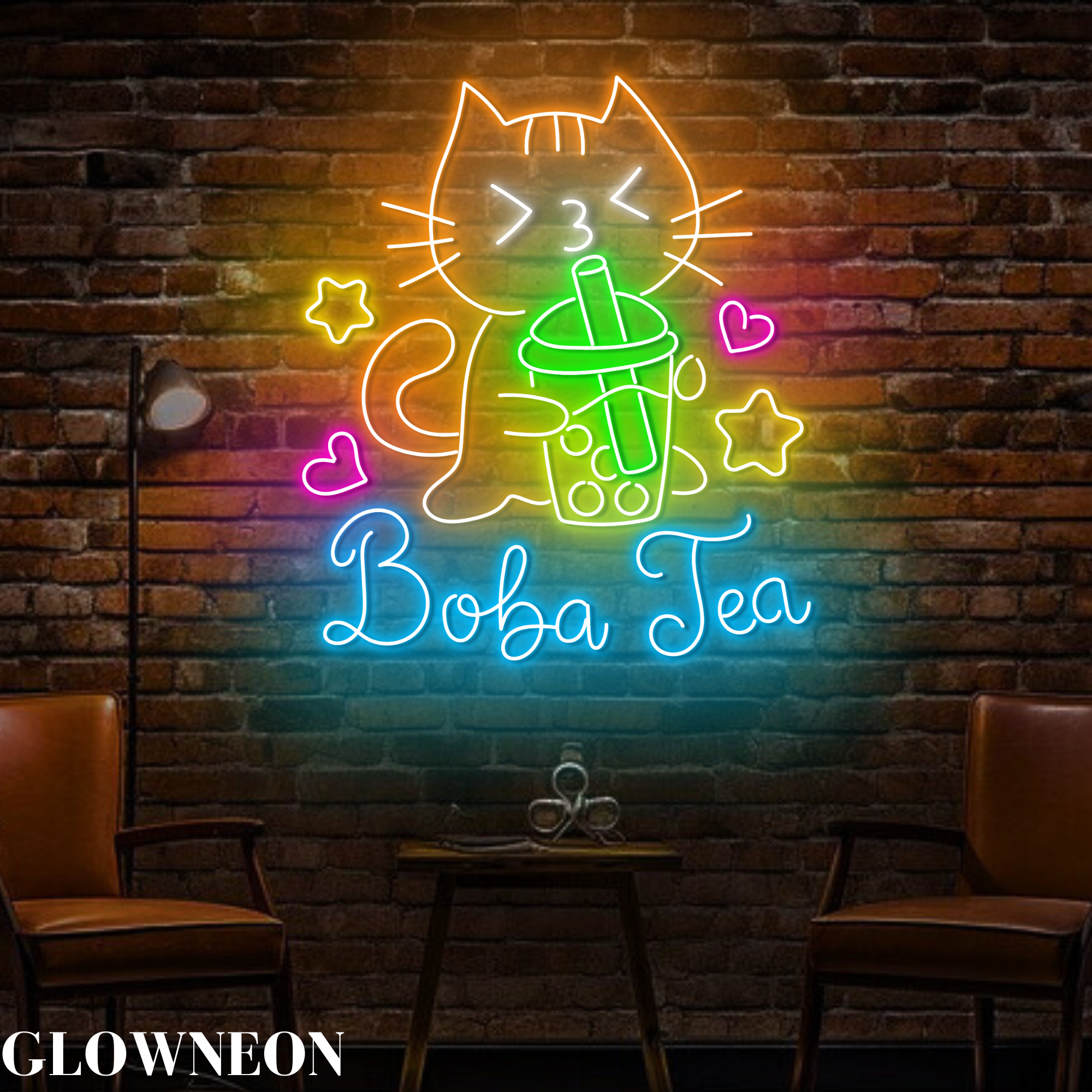 Glowneon Cat Drink Boba Tea Led Wall Decor, Bubble Milk Tea Shop Sign ...