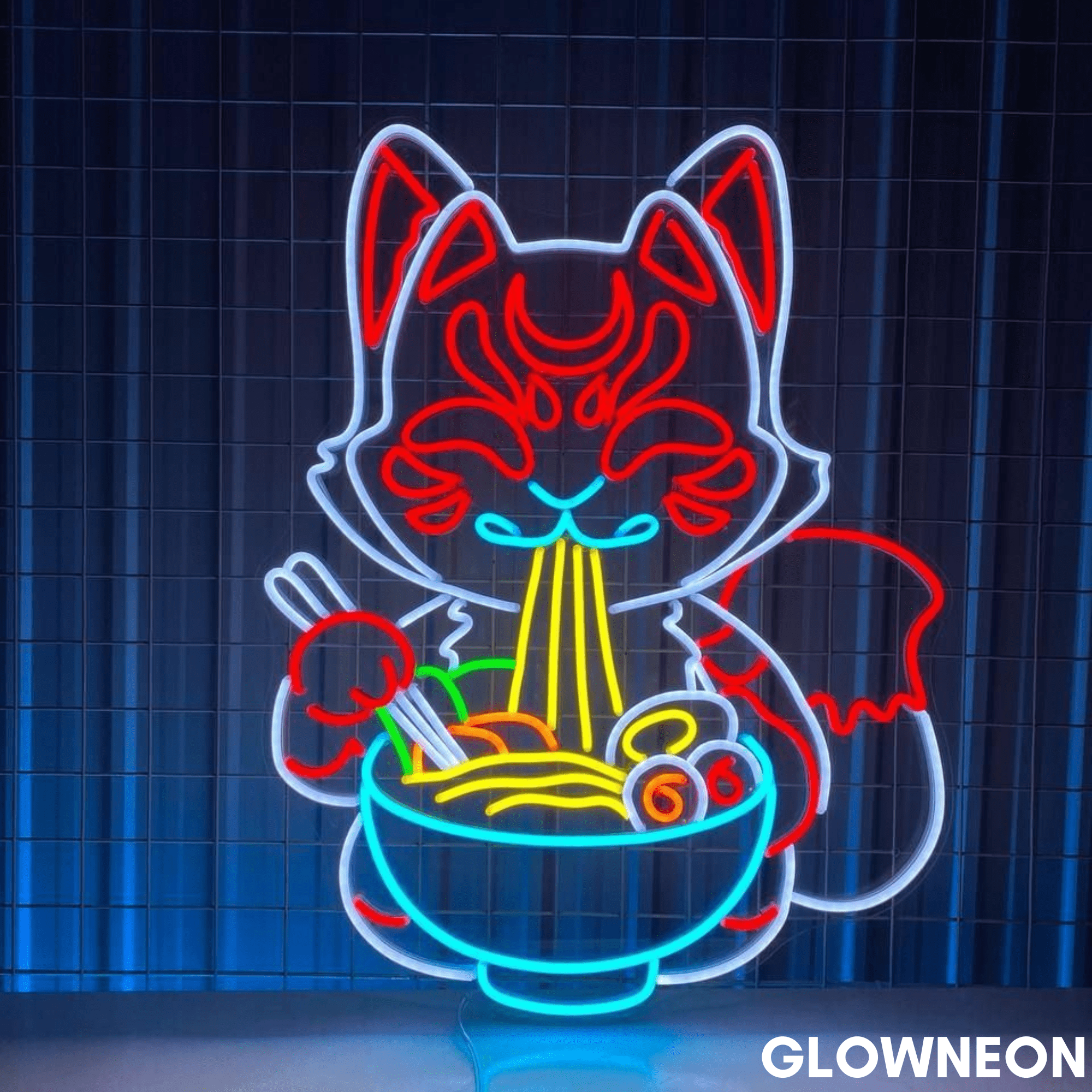 Glowneon Cat Eat Ramen Noodle Neon Sign, Japanese Ramen Shop Led Sign ...