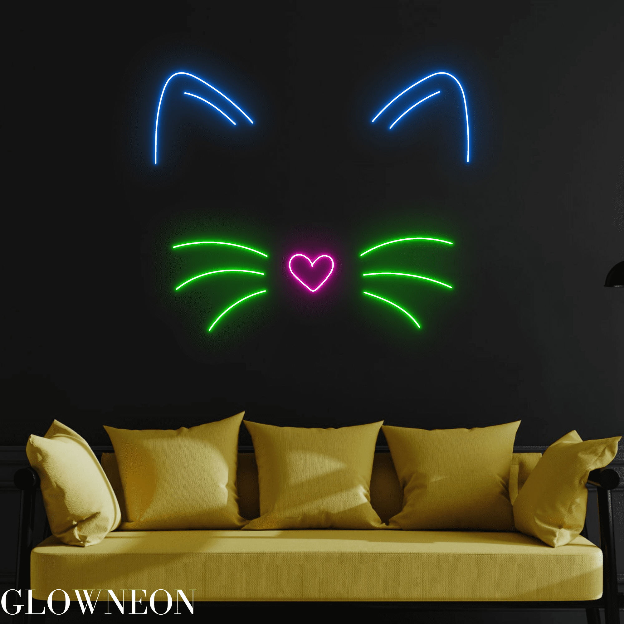 Glowneon Cat Face Icon Neon Sign, Cat Led Sign, Kid Room Wall Decor ...