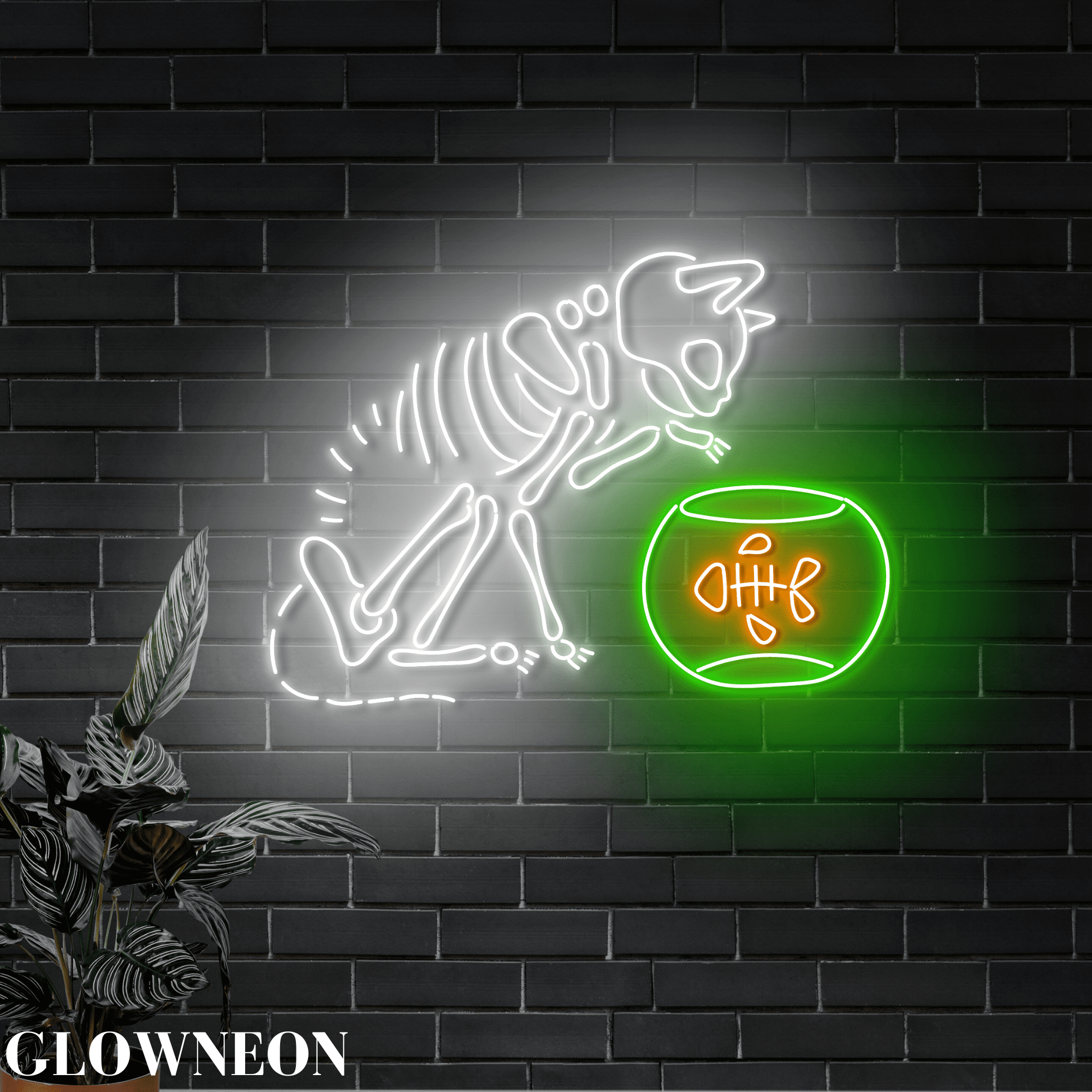 Glowneon Cat Fish Skeleton Led Sign, Cat Skeleton Halloween Wall Art ...