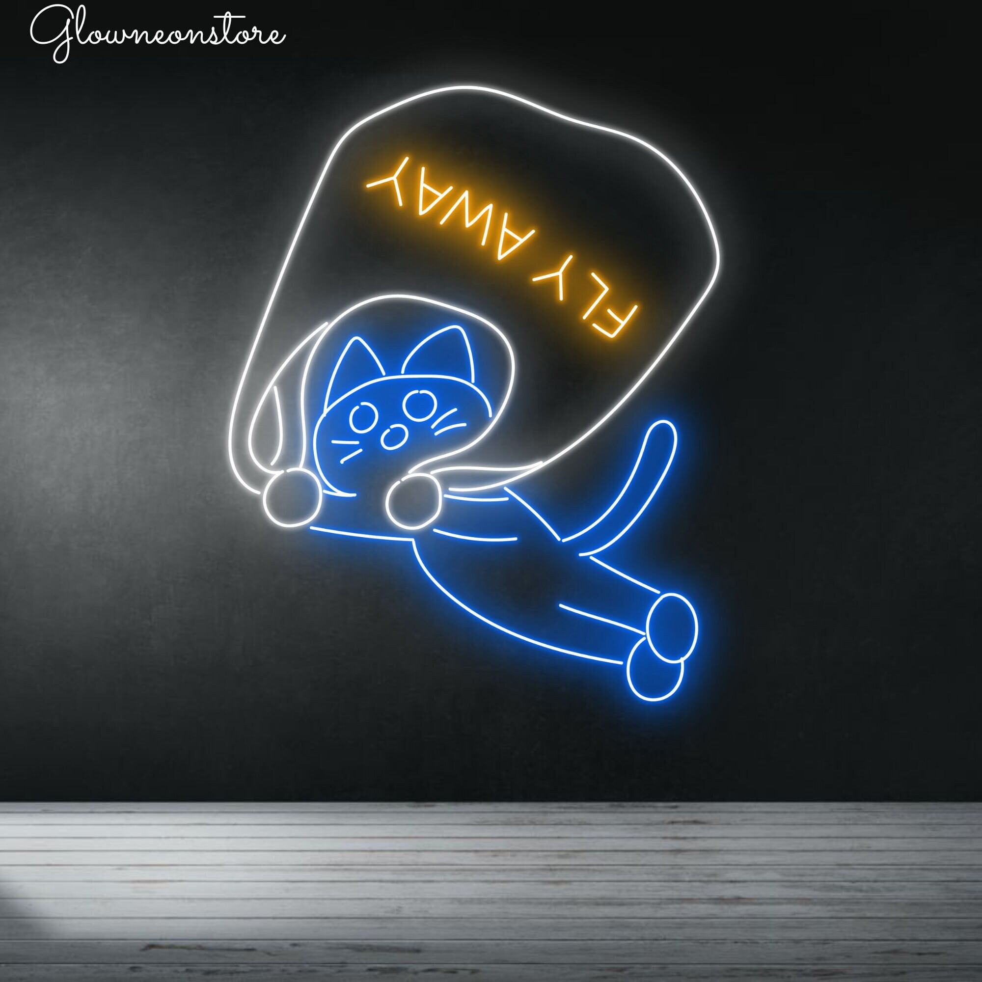 Glowneon Cat Fly Away Neon Sign, Cat Fly Away Led Light, Fly Away Led ...