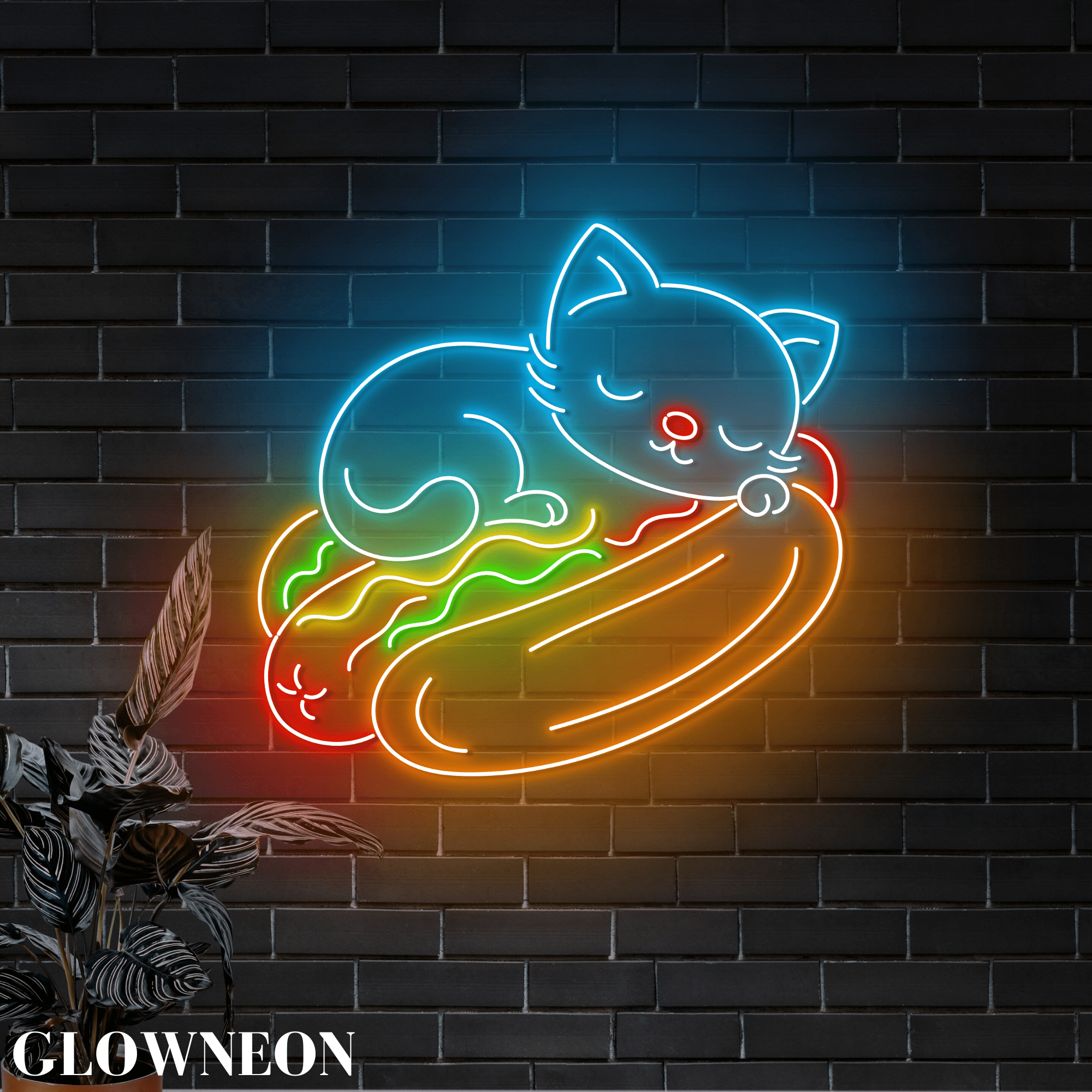 Glowneon Cat Hot Dog Wall Led Light, Hot Dog Shop Fast Food Wall Art ...
