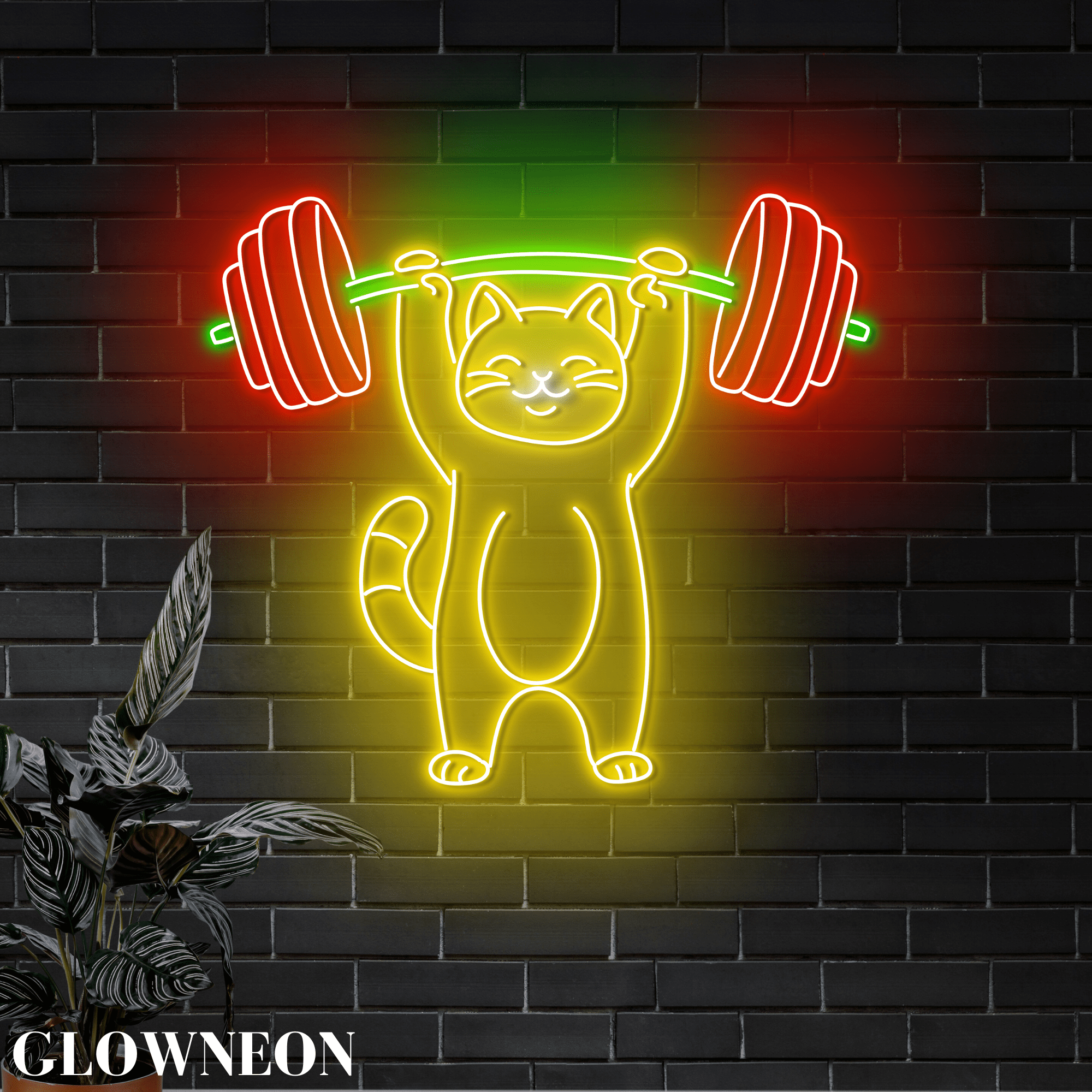 Glowneon Cat Lift Weight Neon Sign Light, Home Gym Fitness Wall Decor ...