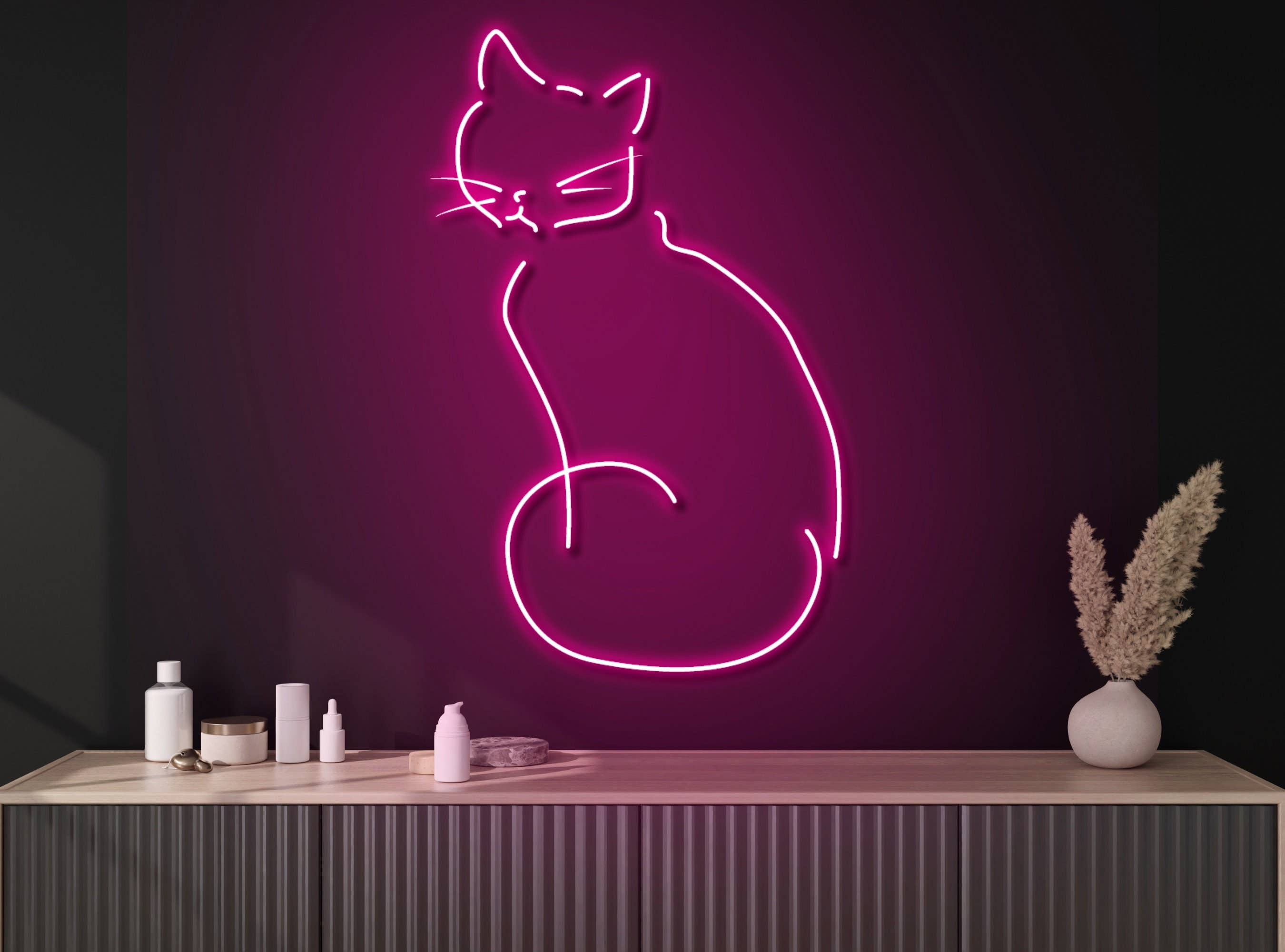 Glowneon Cat Line Art Neon Sign, Pet Animal Wall Decor - Walmart.com