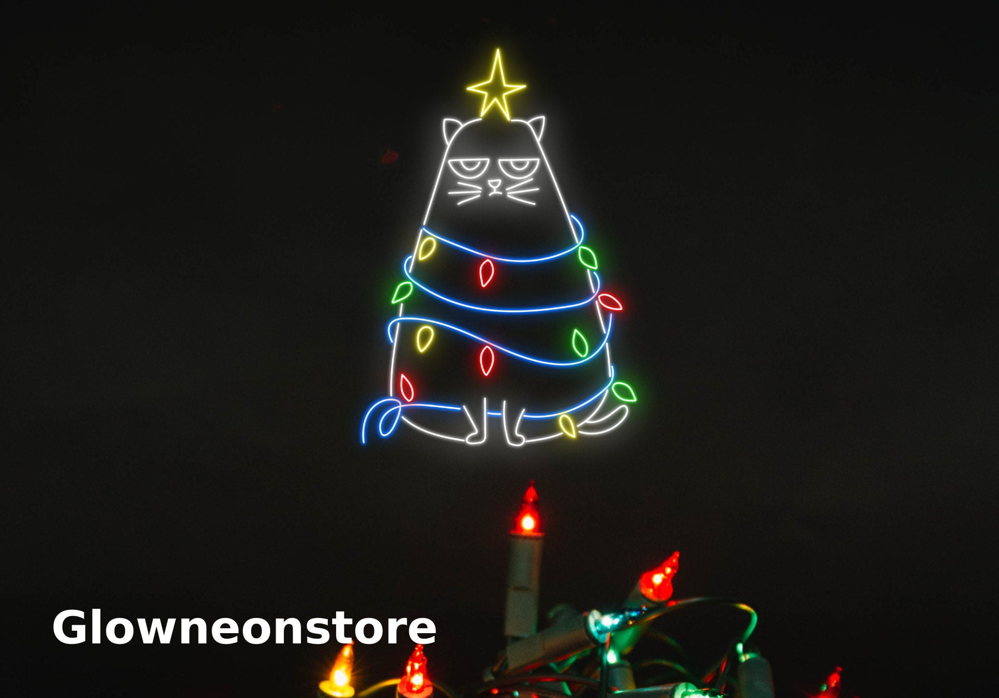 Glowneon Cat Pine Tree Neon Sign, Cat Christmas Led Light, Cat Led Sign ...