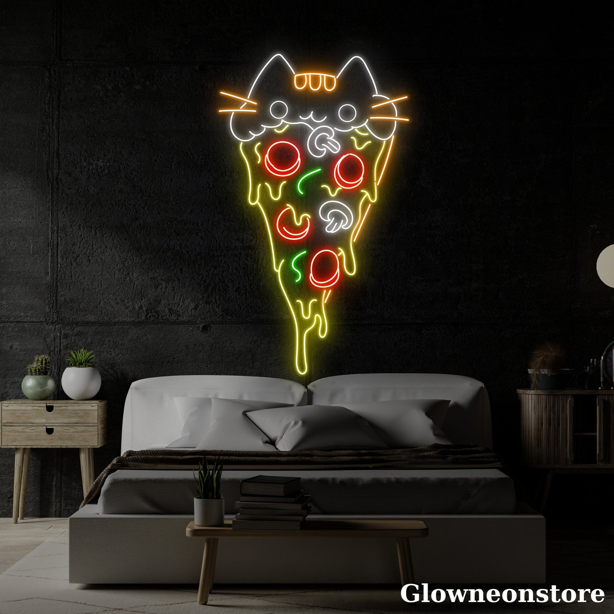 Glowneon Cat Pizza Neon Sign, Cat Pizza Led Sign, Welcome Open Italian ...