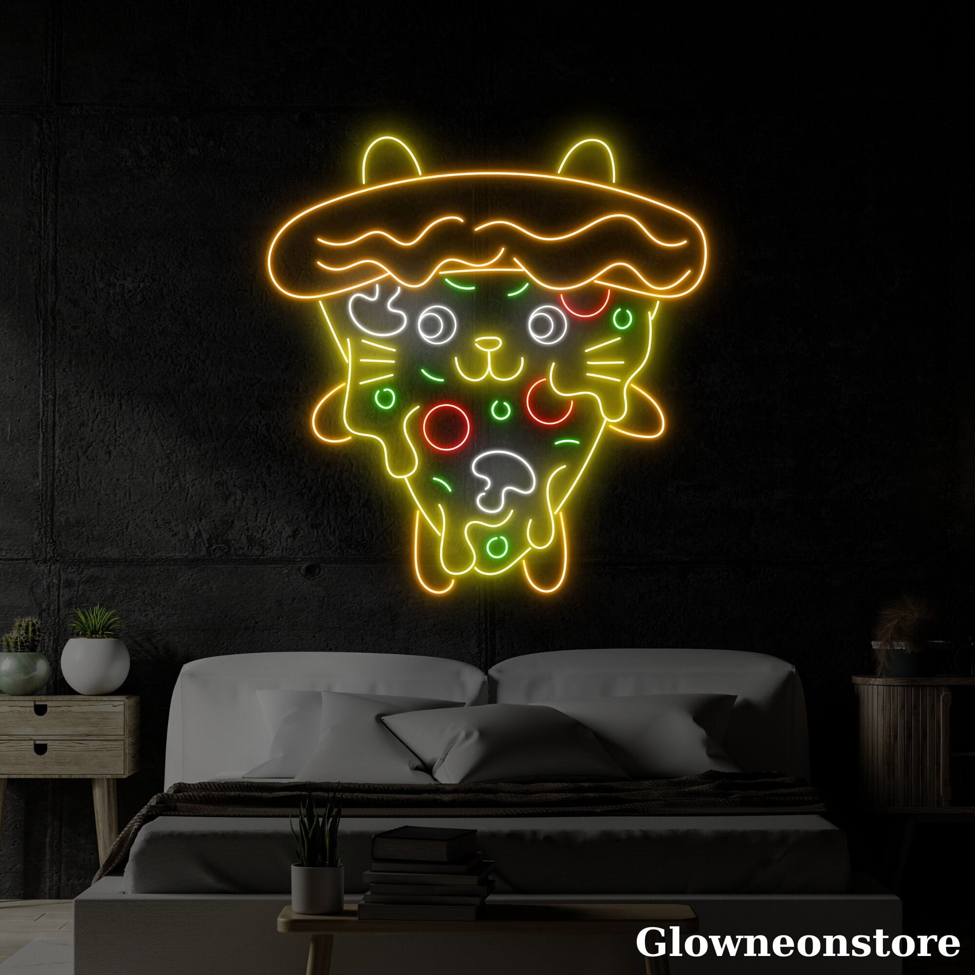 Glowneon Cat Pizza Neon Sign, Cat Pizza Led Sign, Welcome Open Italian ...