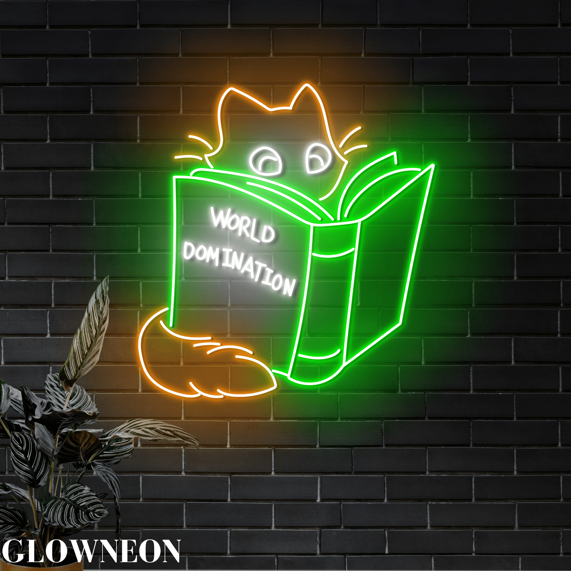 Glowneon Cat Read Book Neon Sign, Book Store Wall Art, Book Led Sign ...