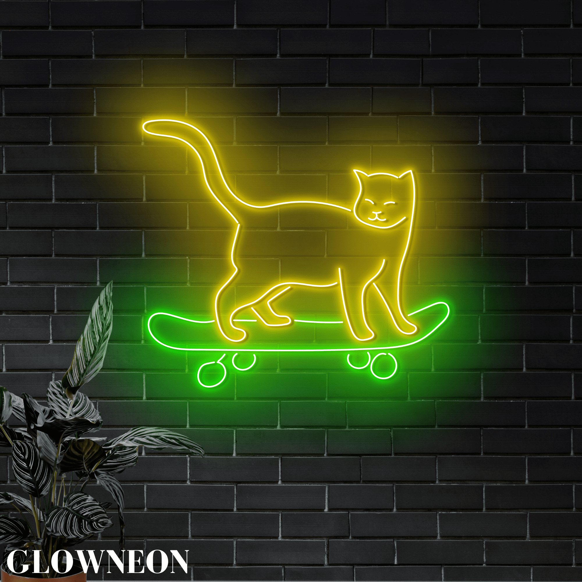 Glowneon Cat Skateboarding Neon Sign, Cat Shop Led Wall Art, Cat Sign ...