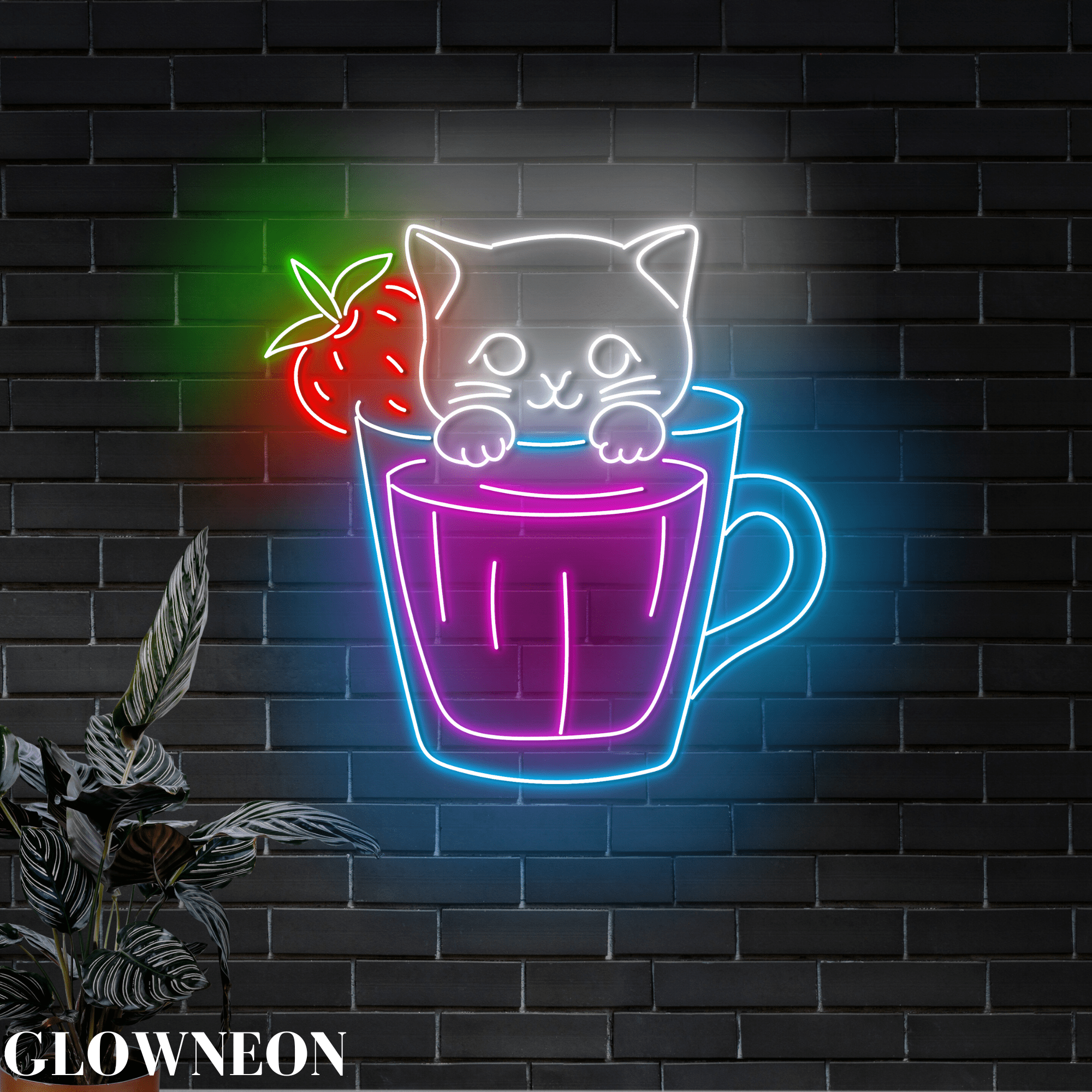 Glowneon Cat Smoothie Strawberry Neon Sign, Smoothie Shop Wall Decor ...