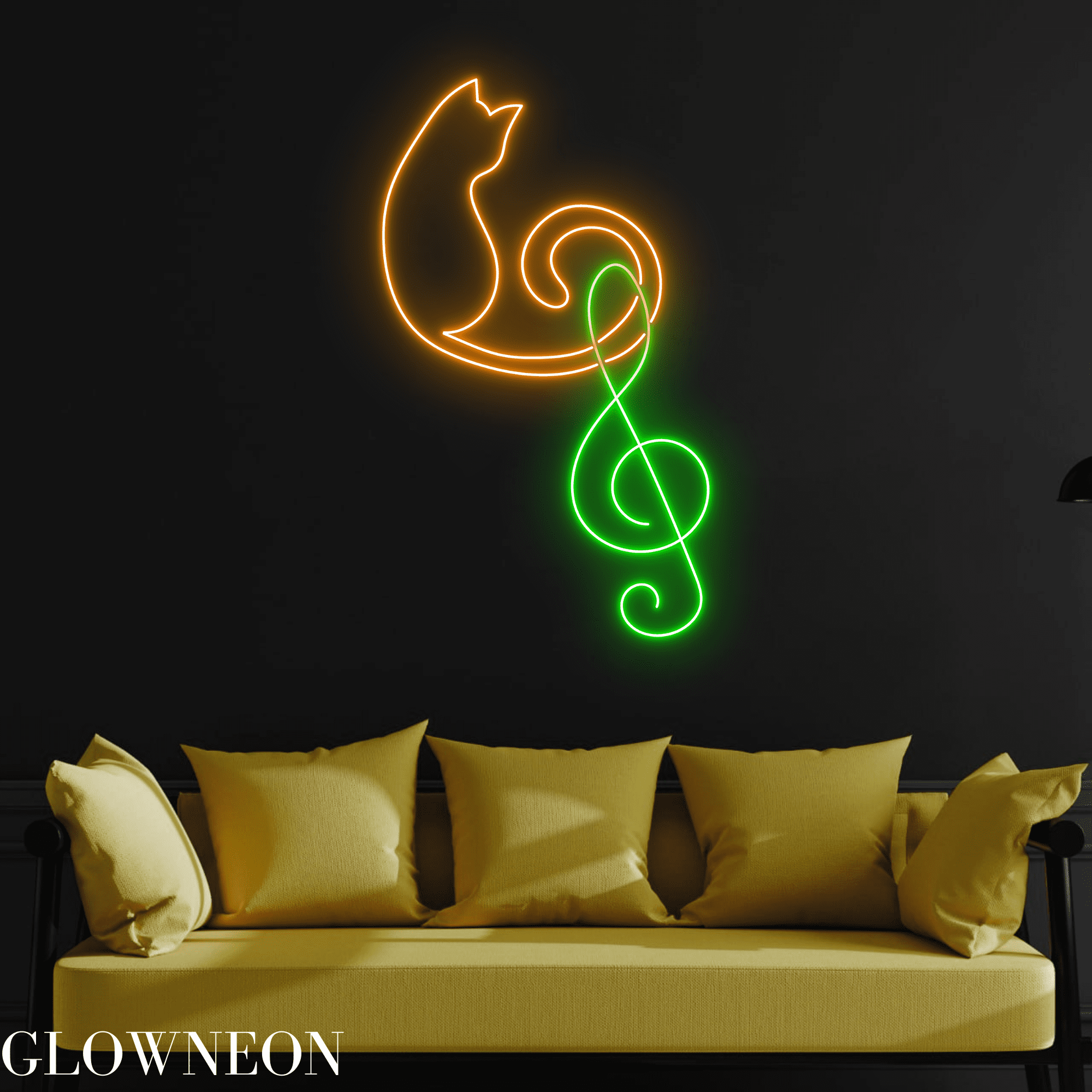 Glowneon Cat Song Neon Sign, Cat Musical Note Led Sign, Bedroom Decor ...