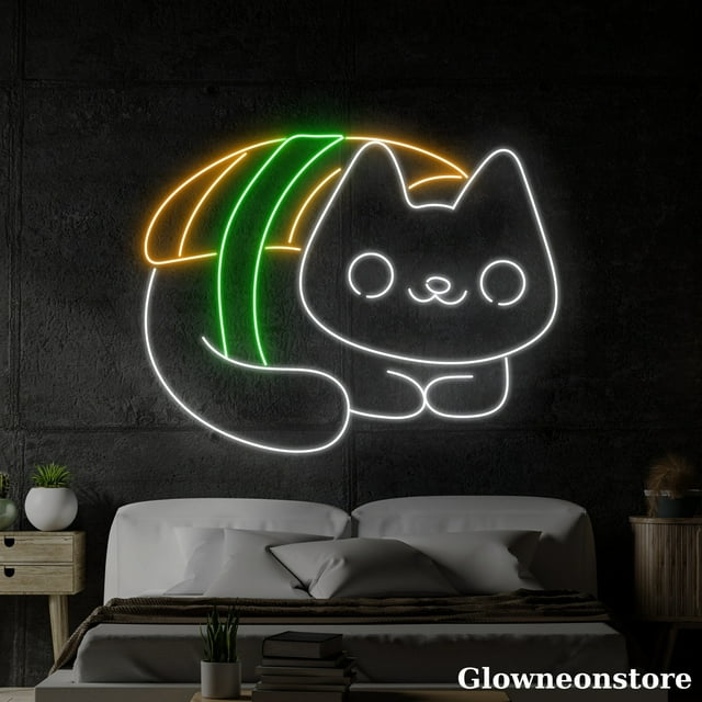 Glowneon Cat Sushi Neon Sign, Cat Sushi Led Sign, Japanese Food Sign ...