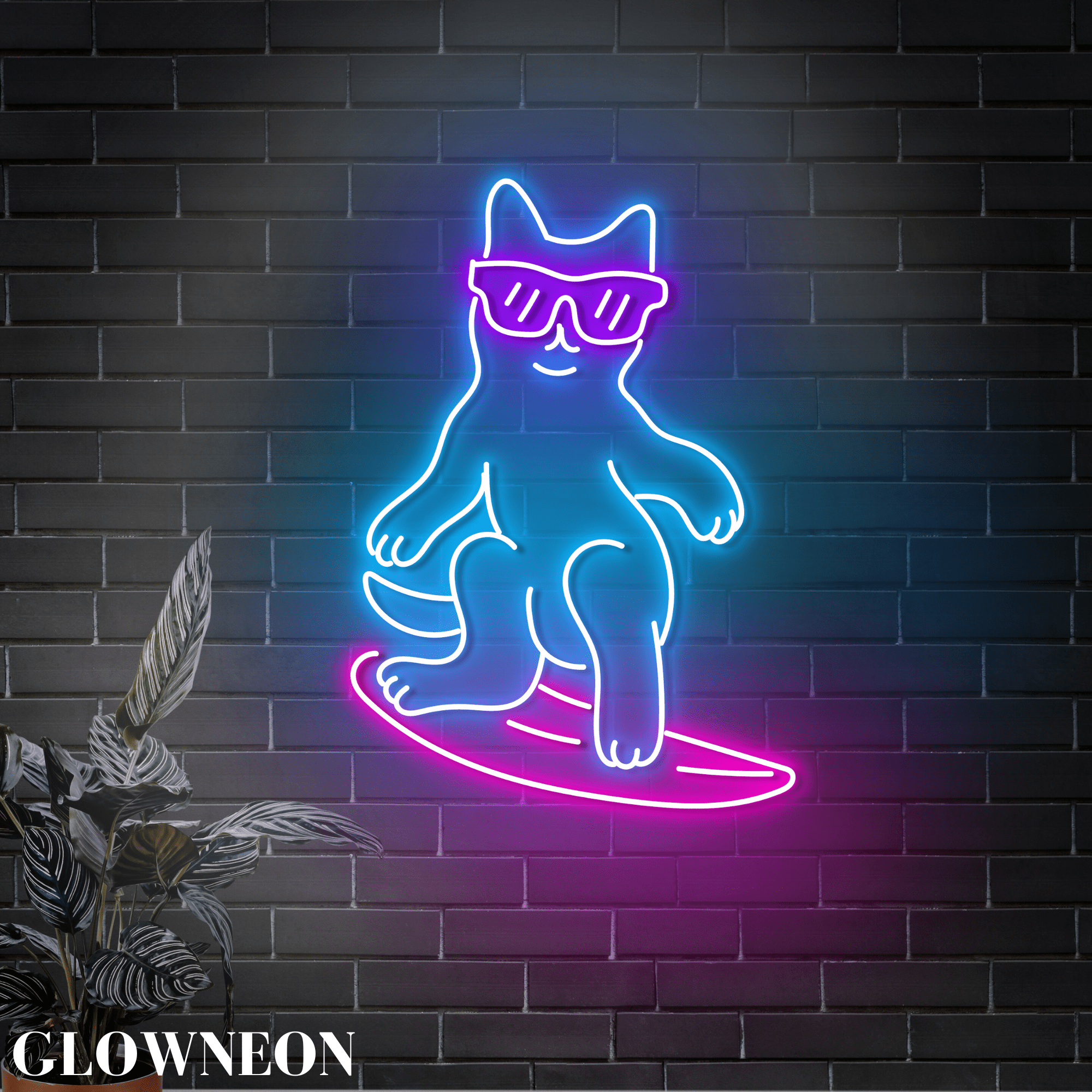 Glowneon Cat Wave Surfing Led Lights, Cat Shop Decor, Surf Store Sign ...