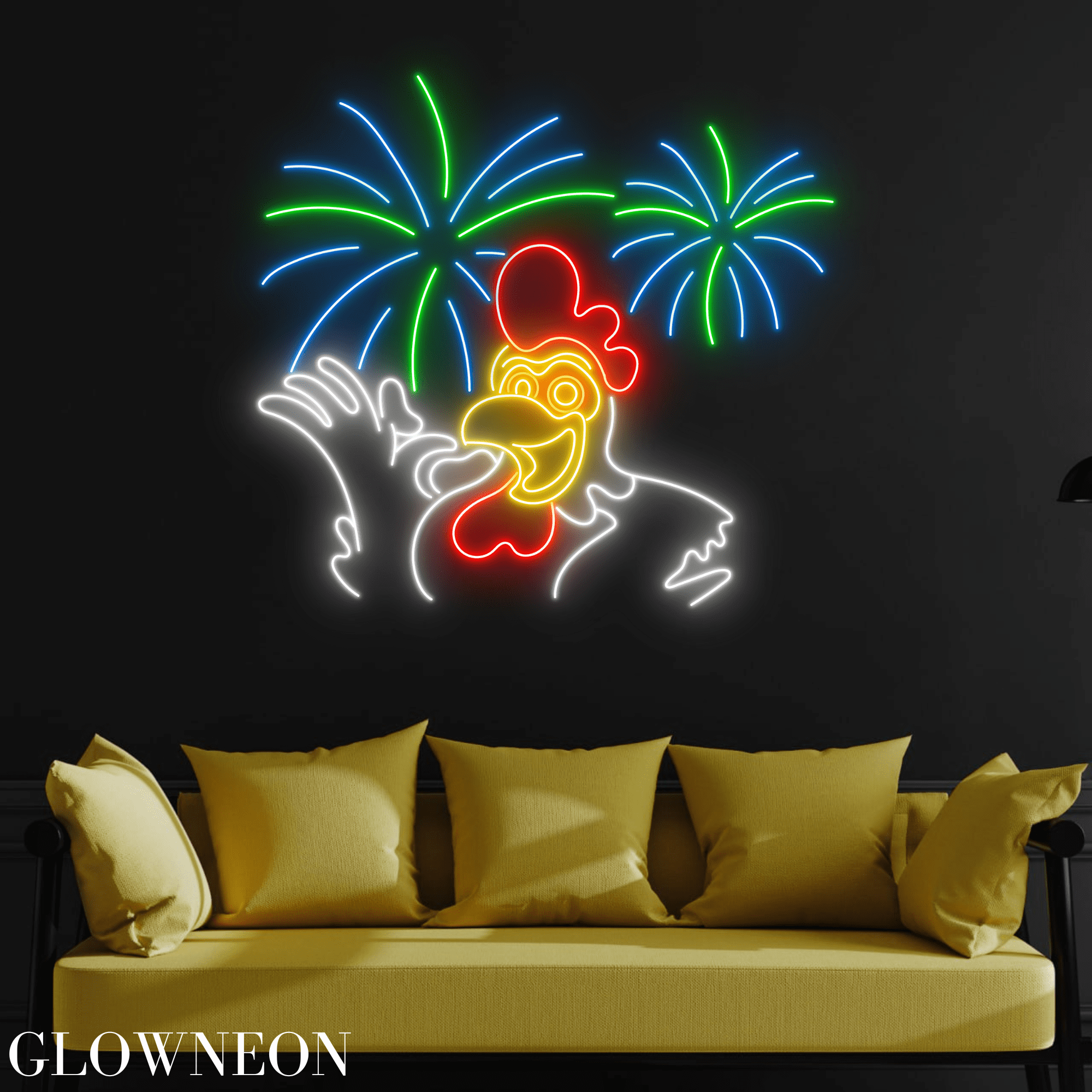 Glowneon Chicken Fireworks Neon Light, US Independence Day Wall Decor ...