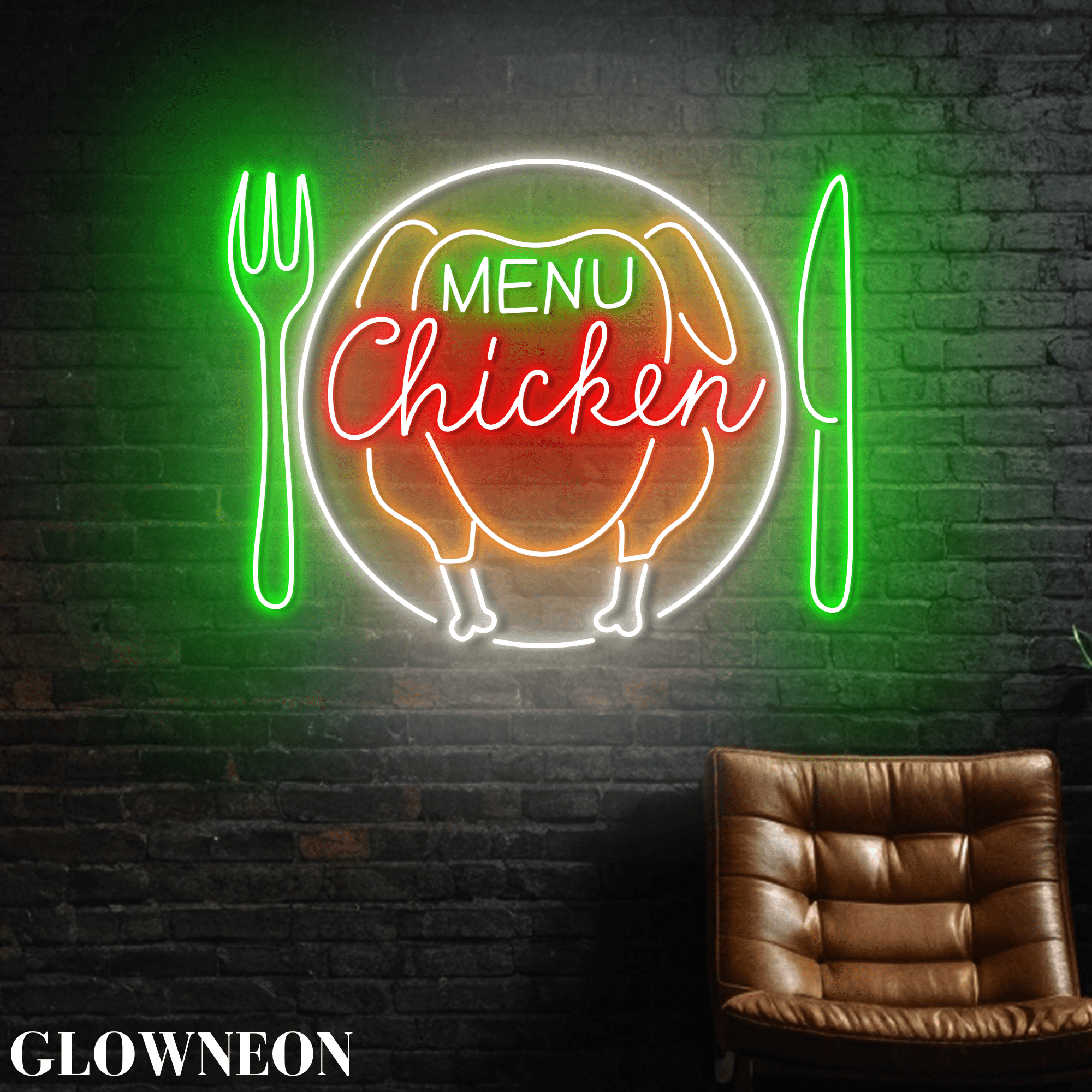 Glowneon Chicken Menu Neon Sign, Chicken Meat Restaurant Wall Decor ...