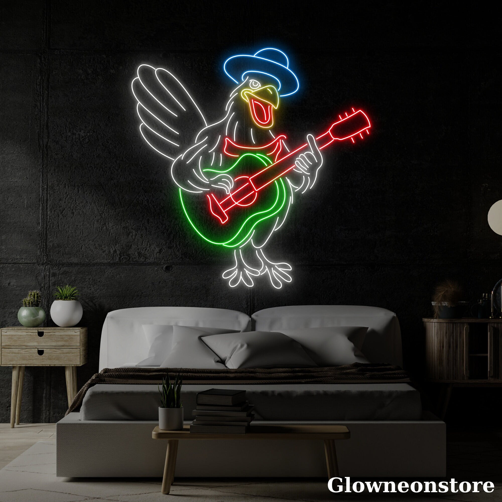 Glowneon Chicken Playing Guitar Neon Sign, Chicken Led Light Sign ...