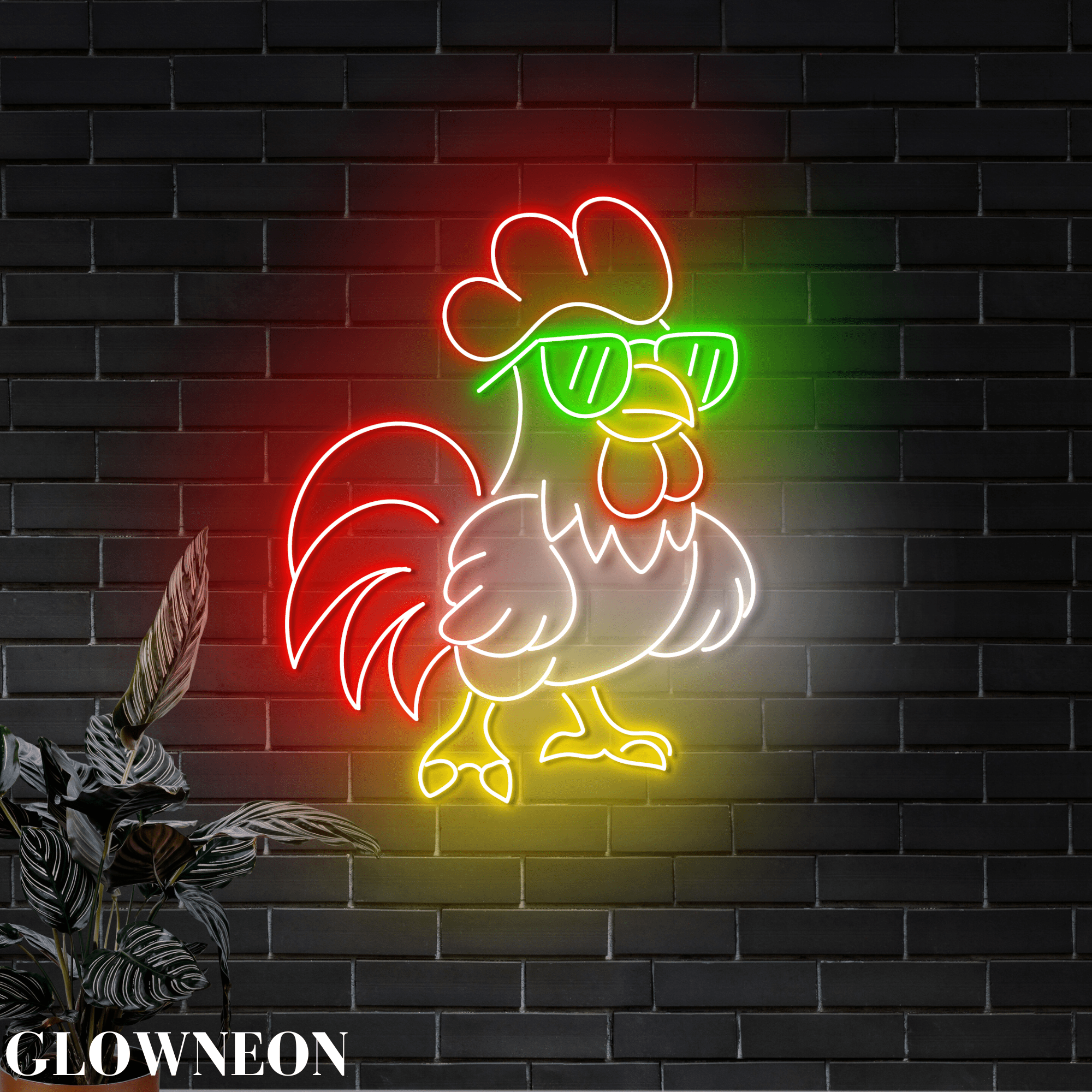 Glowneon Chicken Sunglasses Led Wall Art, Chicken Restaurant Led Sign ...