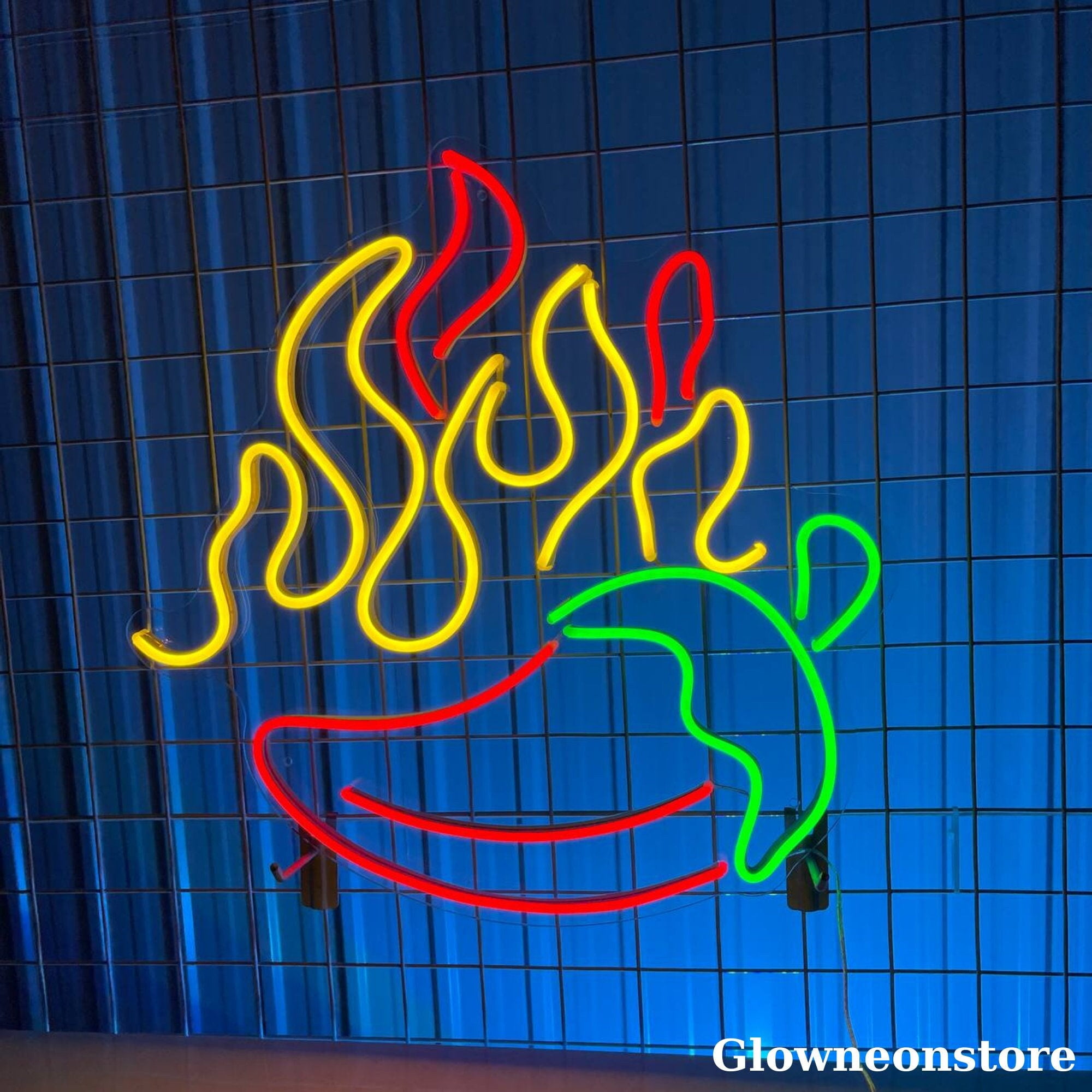 Glowneon Chili Pepper Fire BBQ Neon Sign, BBQ Restaurant Led Sign ...