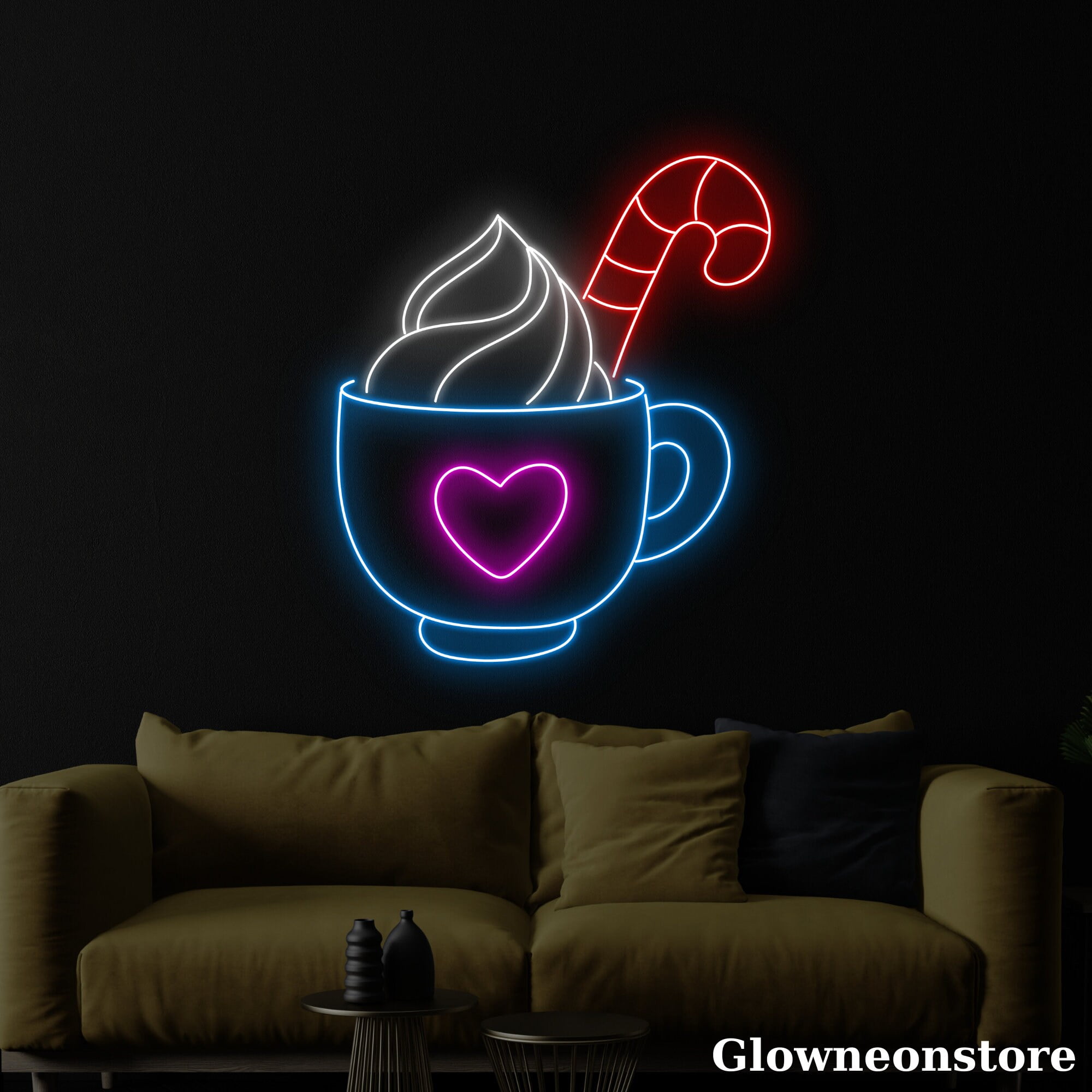 Glowneon Chocolate Creamy Candy Cane Neon Sign, Cocoa Cream Cup LED ...