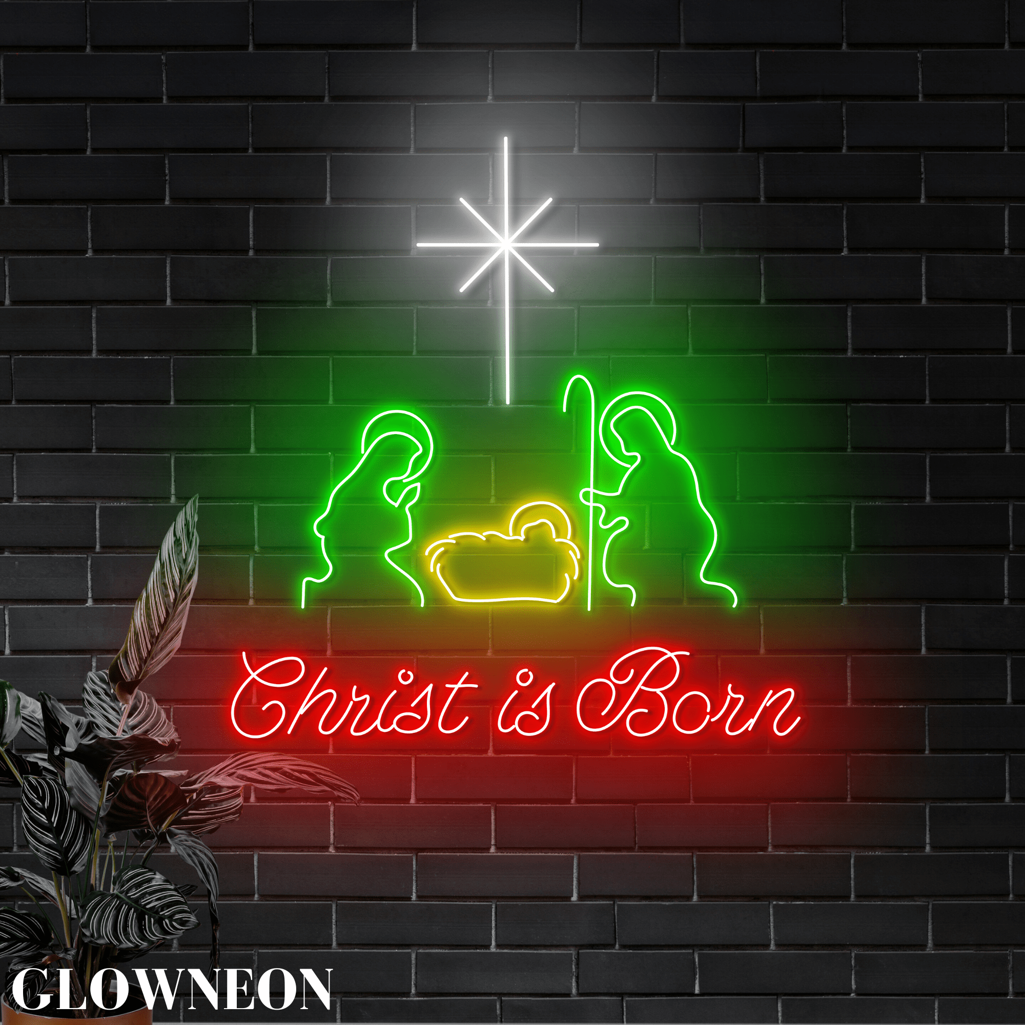 Glowneon Christ Is Born Led Sign, Christmas Holy Night Neon Wall Art ...