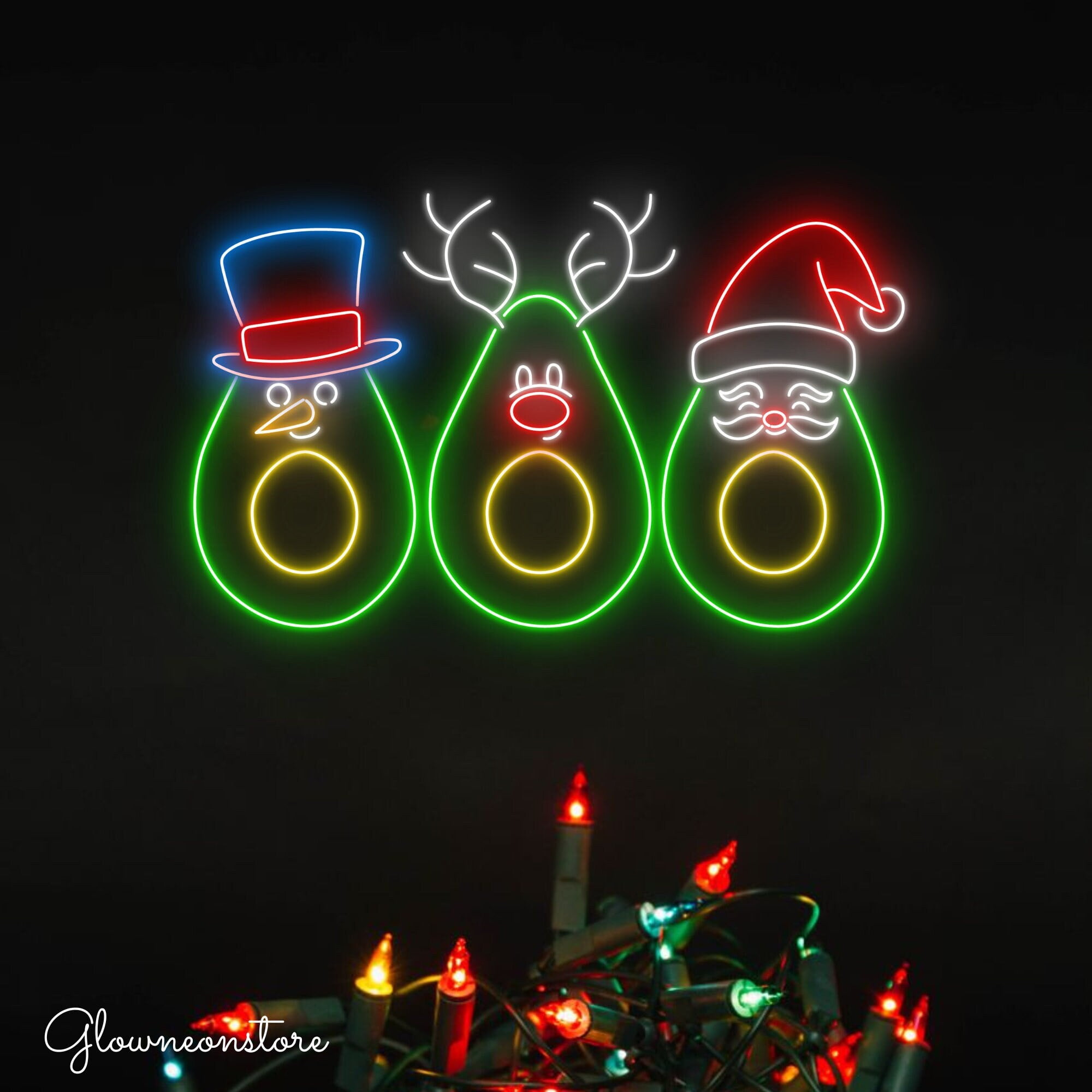 Glowneon Christmas Avocado Neon Sign, Santa Avocado Led Sign, Reindeer ...
