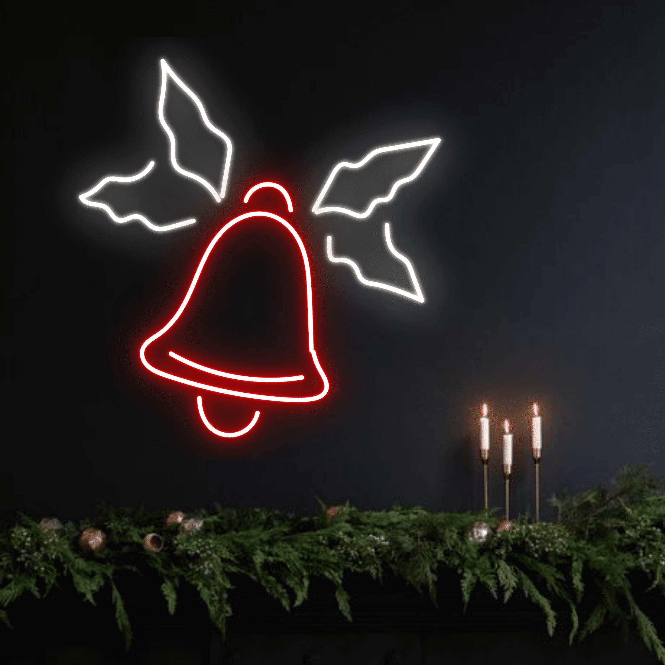 Glowneon Christmas Bells Neon Sign, Christmas Set Decor Red White ...