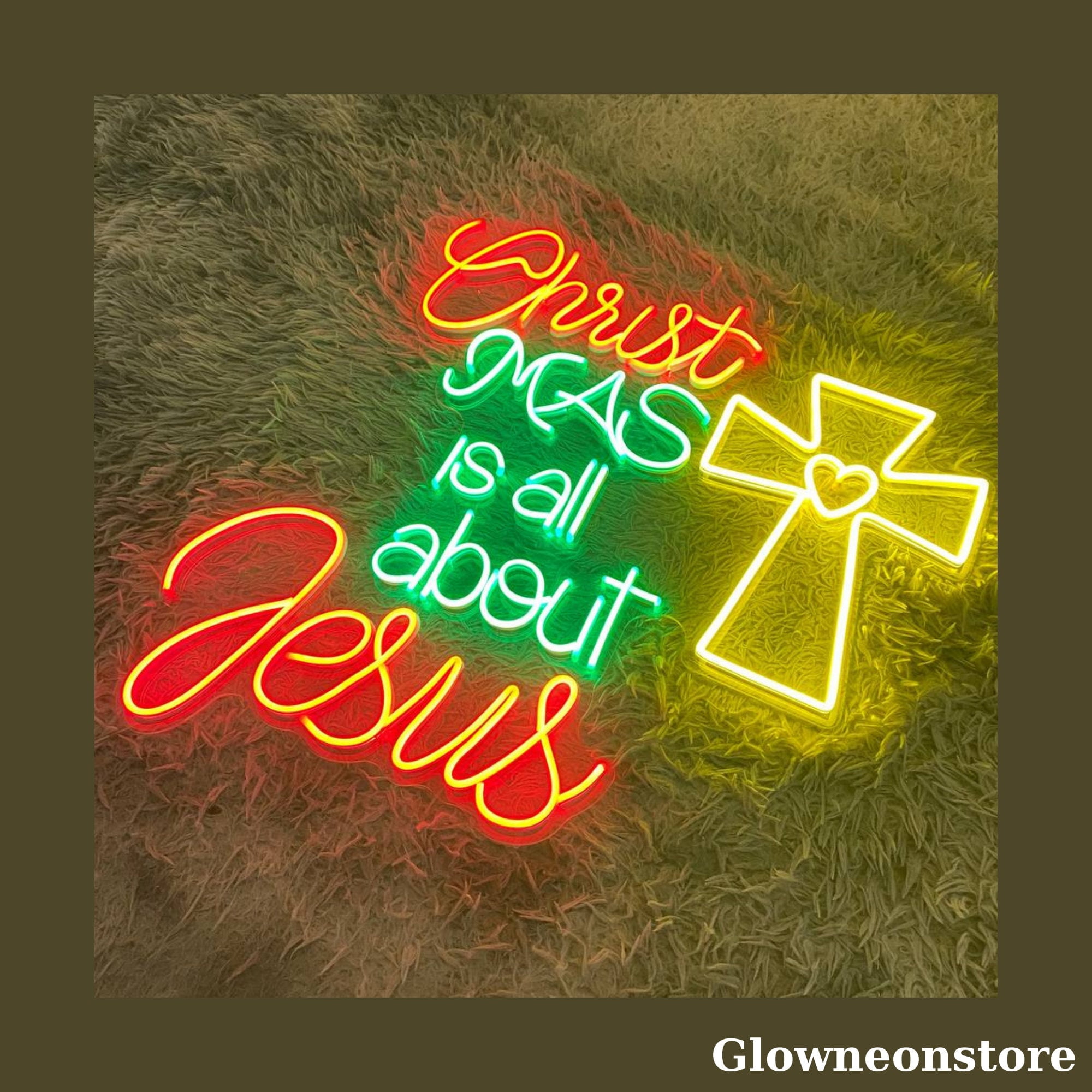 Glowneon Christmas Is All About Jesus Neon Sign, Christmas Quote LED ...