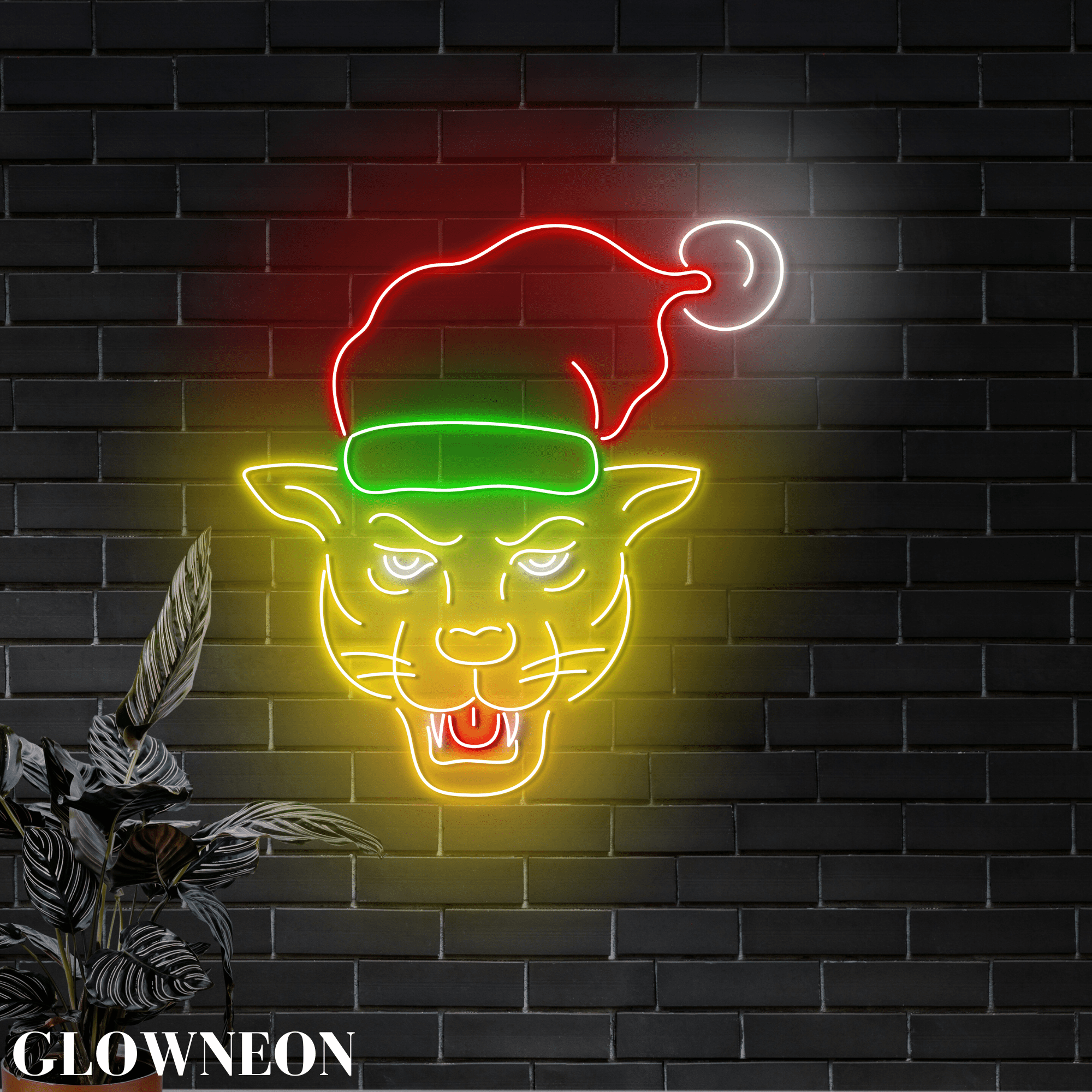 Glowneon Christmas Panther Neon Sign, Panther Christmas Bar Wall Art ...