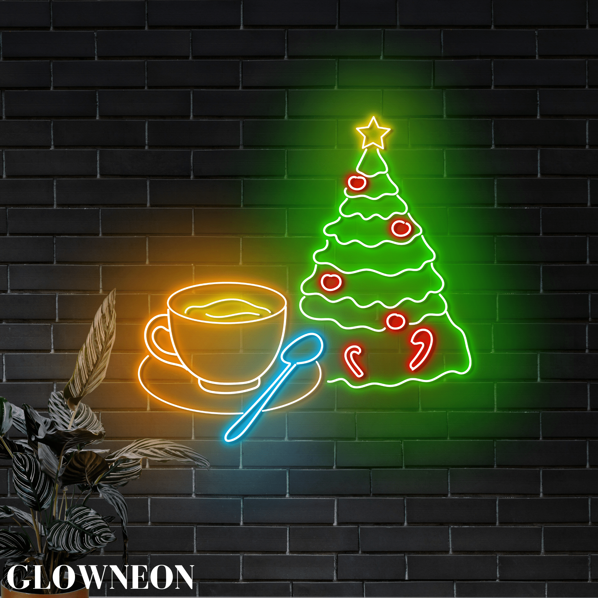 Glowneon Christmas Pine Tree Cake & Coffee Led Sign, Cafe Bakery Sign ...