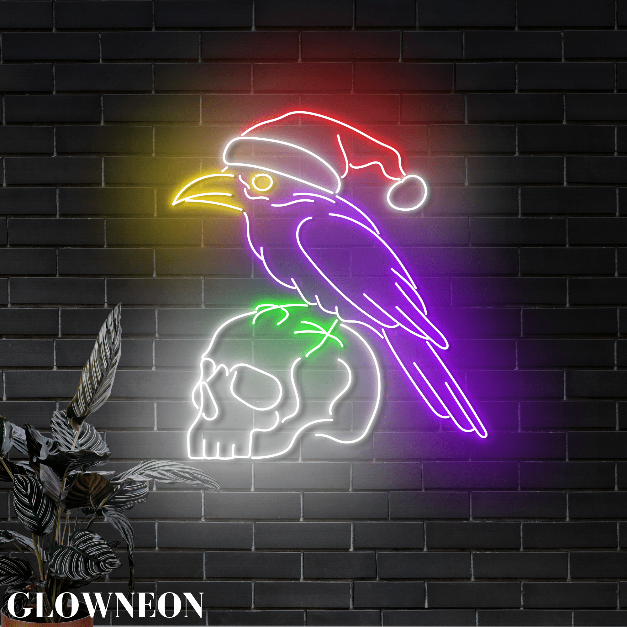 Glowneon Christmas Raven On Skull Led Wall Decor, Black Crow Wall Art ...