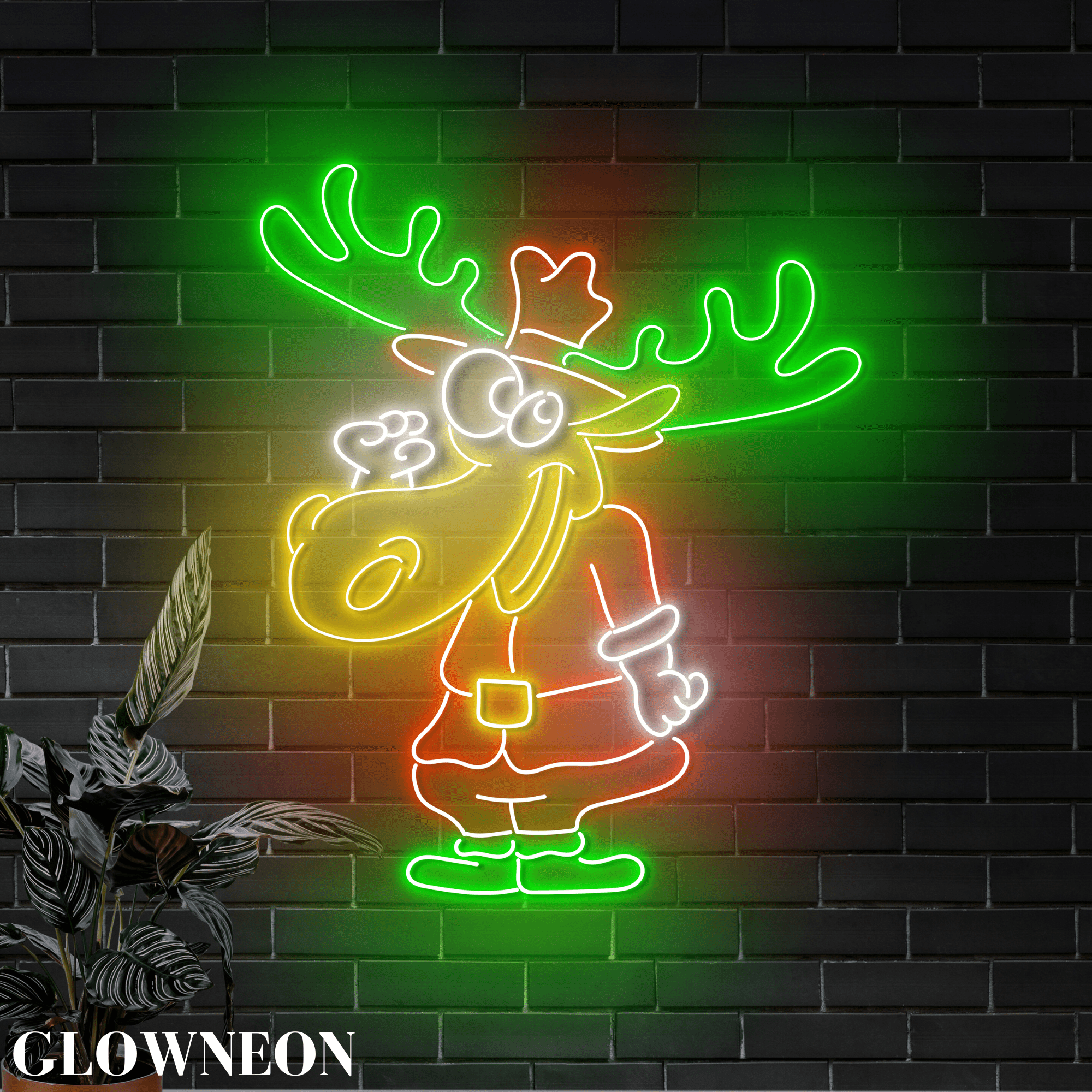 Glowneon Christmas Santa Moose Neon Light Up, Moose Xmas Led Wall Art ...