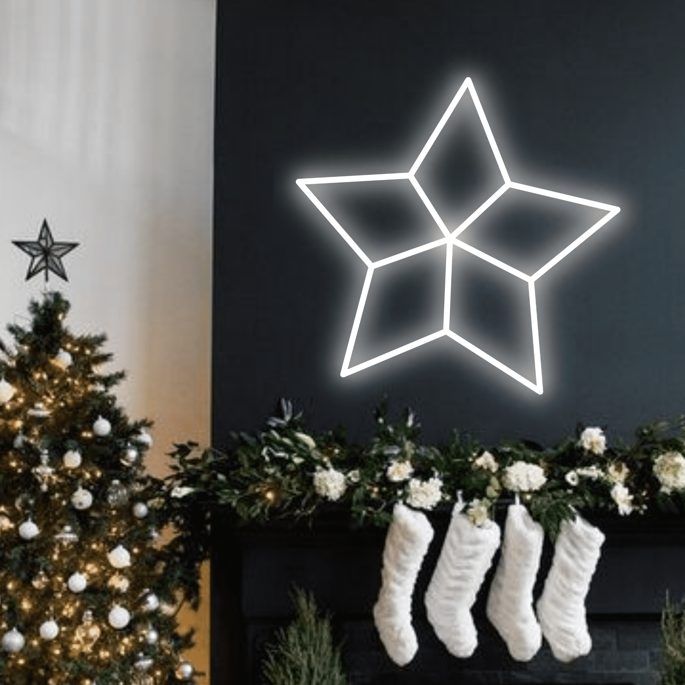 Glowneon Christmas Star Neon Sign, Christmas Set Decor White Led ...