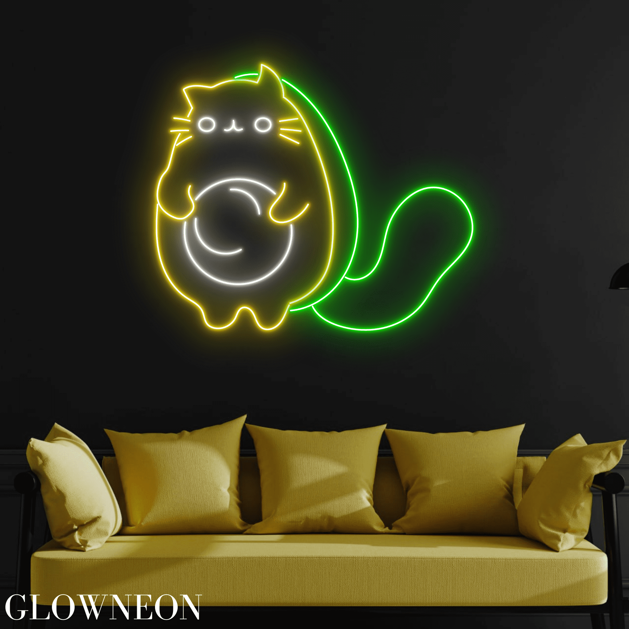 Glowneon Chubby Cat Avocado Led Sign, Cat Neon Sign, Gift For Kids ...