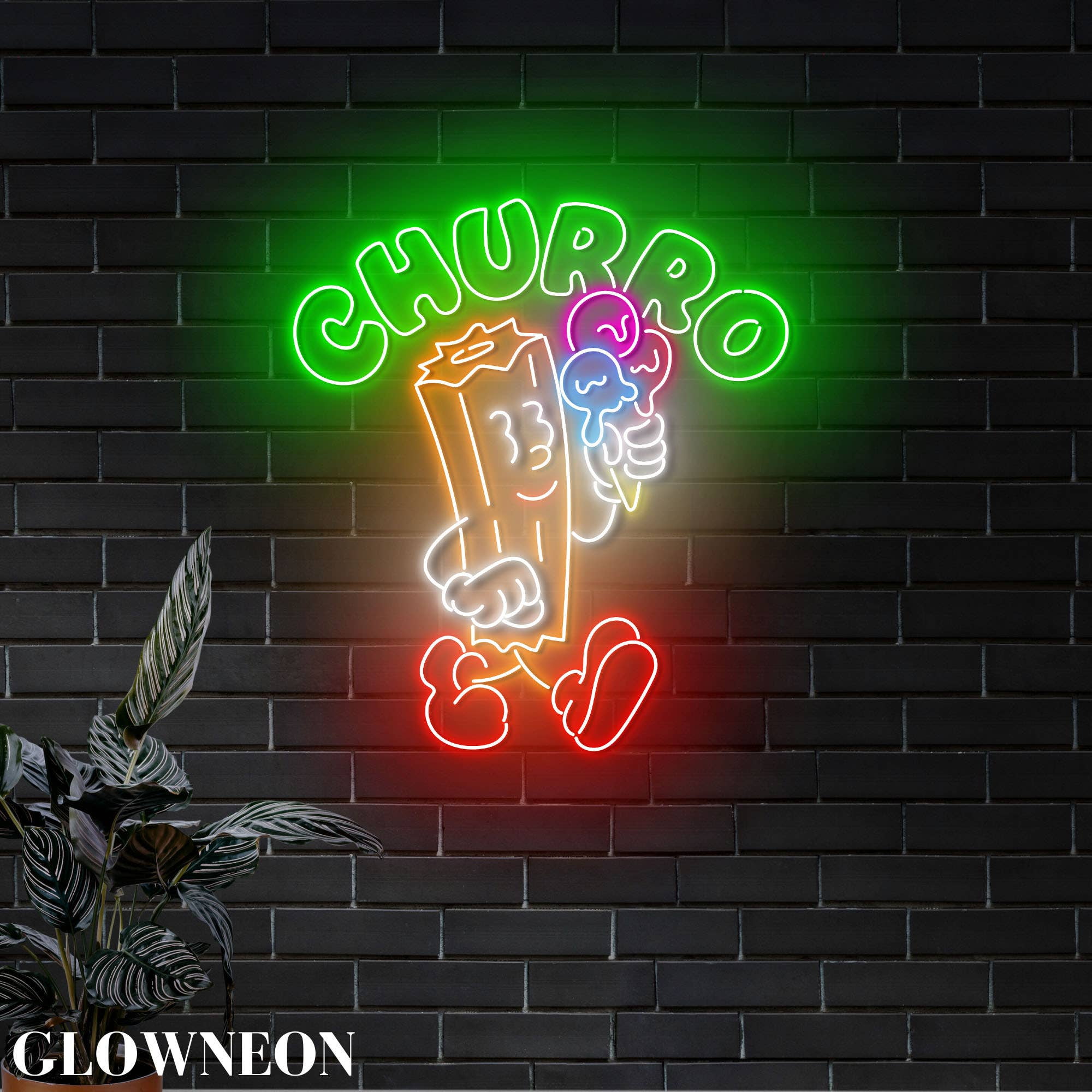 Glowneon Churro Ice Cream Led Sign, Mexico Churro Shop Neon Open Sign ...