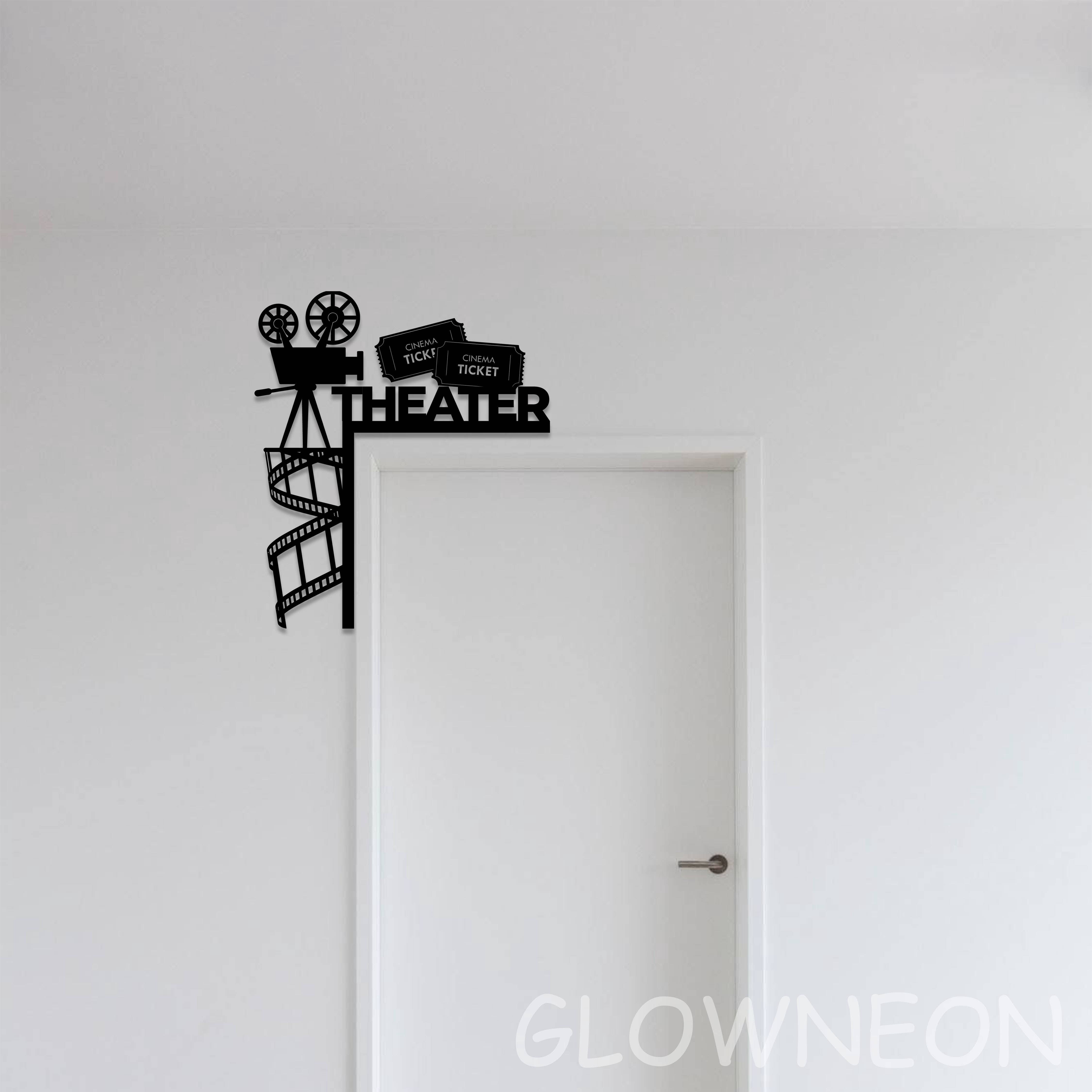 Glowneon Cinema Movie Theater Door Corner Metal Sign, Home Cinema Art ...