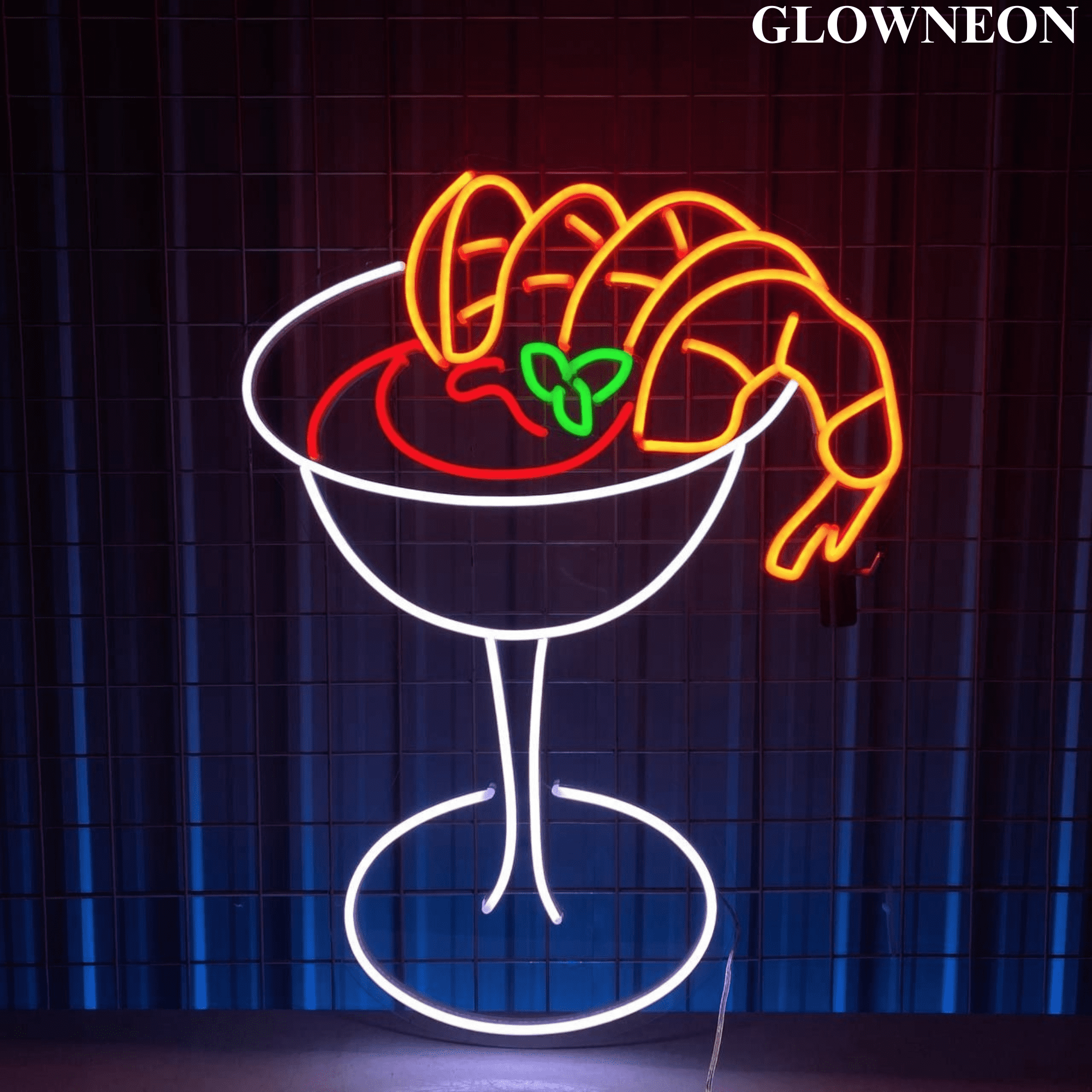 Glowneon Cocktail Shrimp Neon Sign, Cocktail Shrimp Home Bar Led Sign ...
