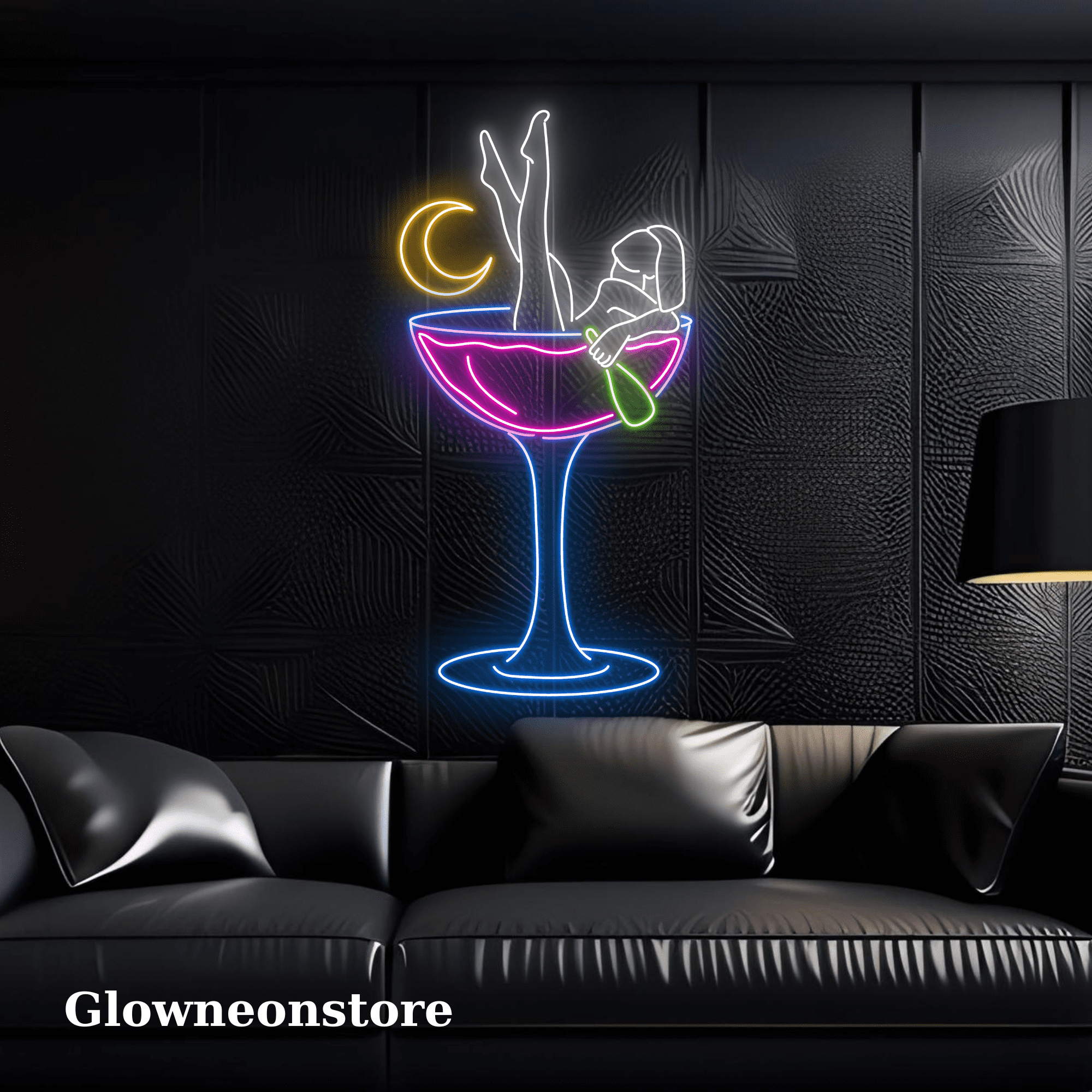 Glowneon Cocktails Girl Neon Sign, Cocktail Bar Led Wall Decoration ...