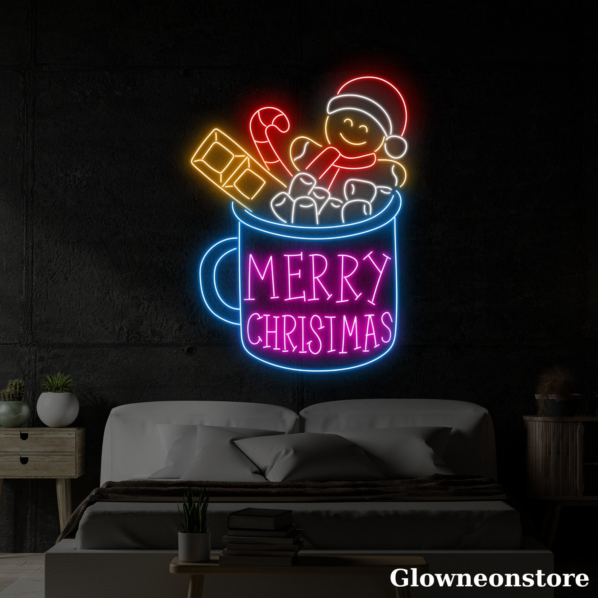 Glowneon Cocoa Marshmallows Neon Sign, Hot Chocolate Cup LED Sign ...