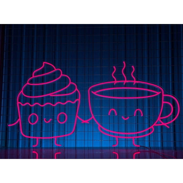 Glowneon Coffee & Cake Neon Signs, Coffee Shop Bakery Wall Decor ...