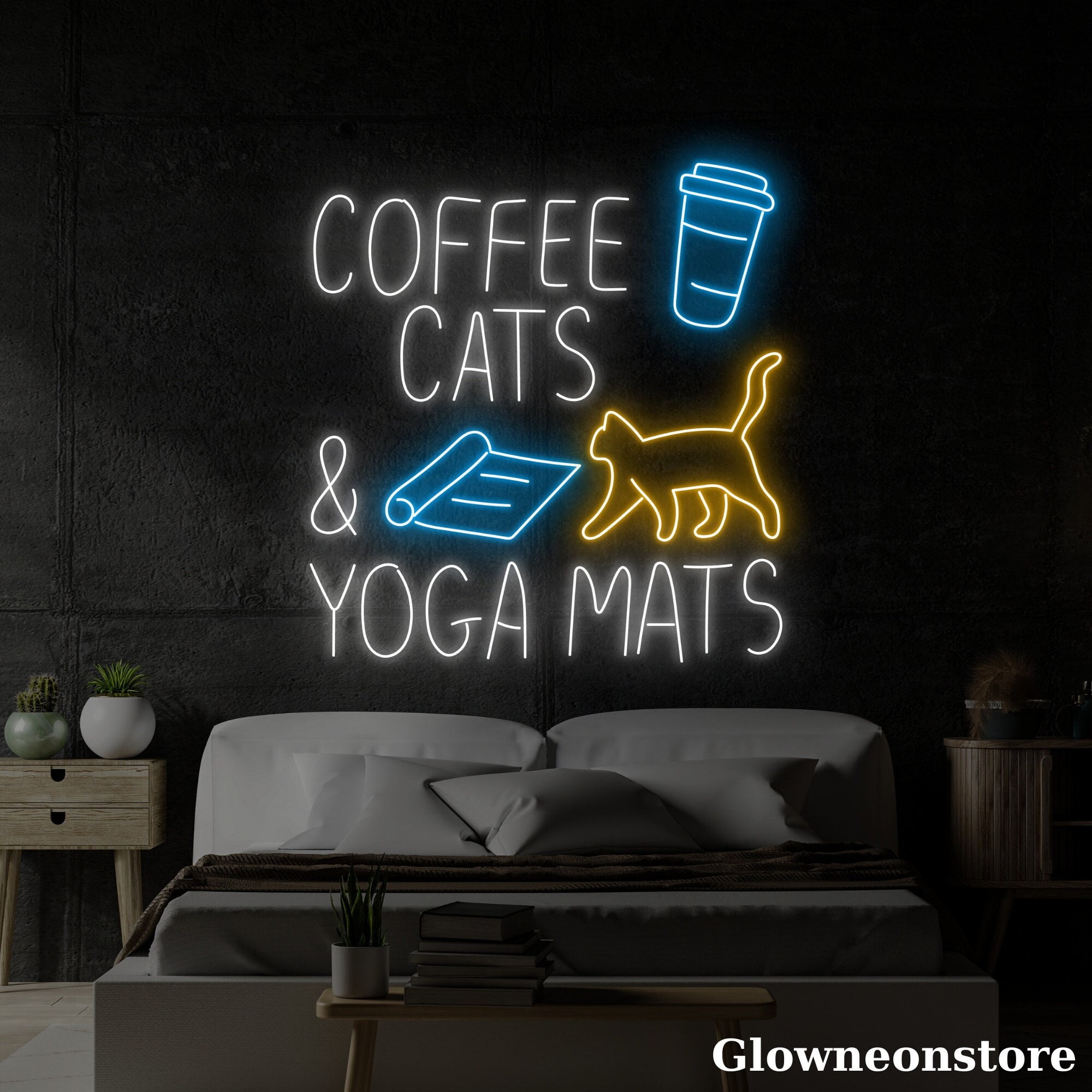 Glowneon Coffee Cats & Yoga Mats Neon Sign, Coffee Shop Decor, Pet Shop ...