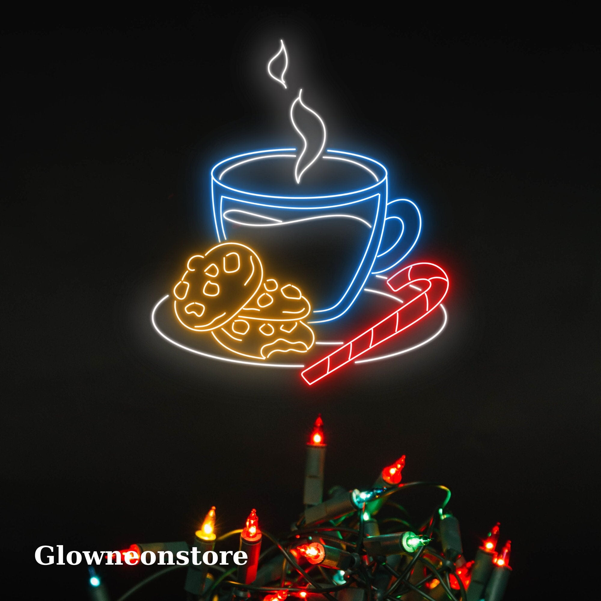 Glowneon Coffee Cookies Canes Candy Neon Sign, Coffee Christmas Led ...